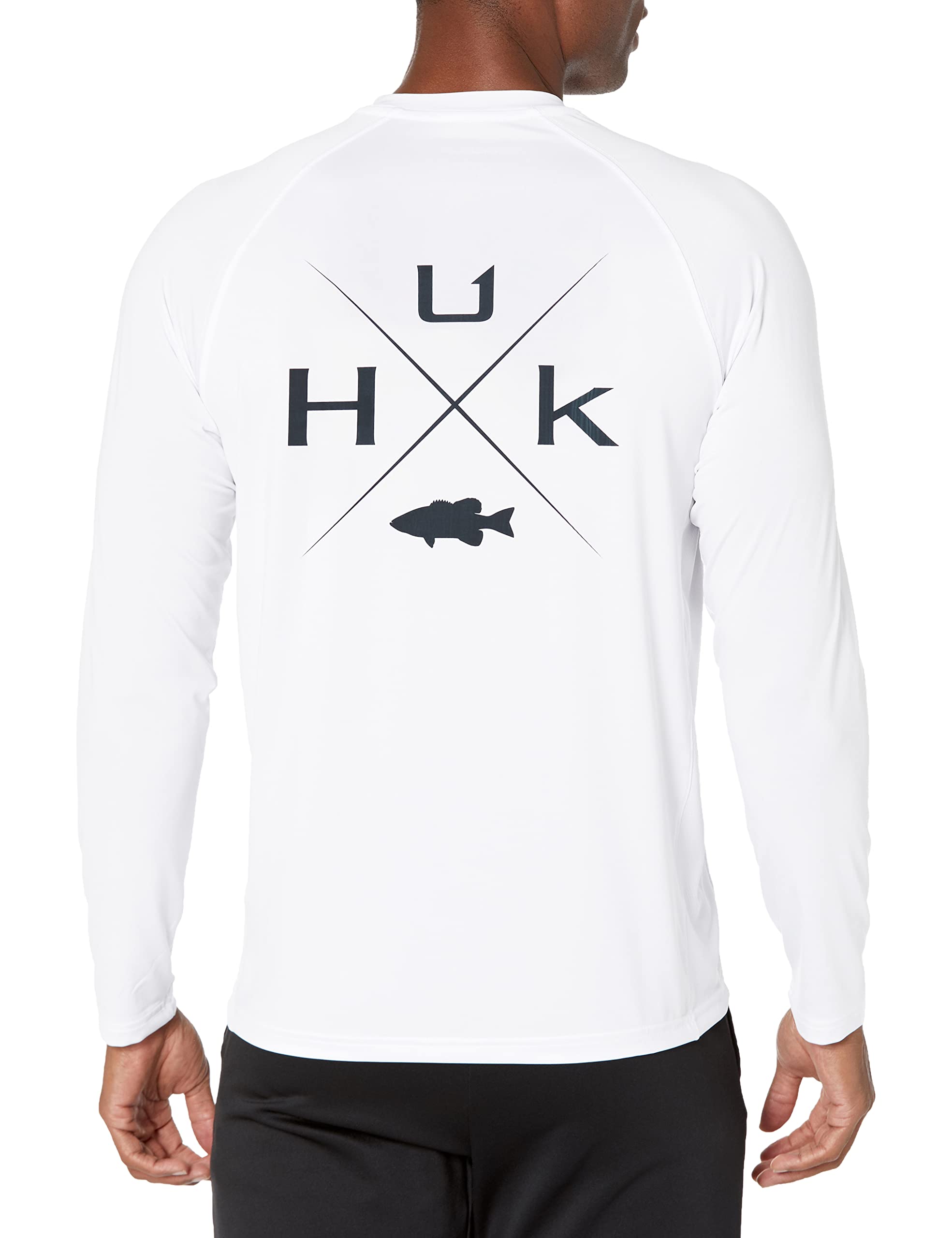 HUK Men's Pursuit Long Sleeve Sun Protecting Fishing Shirt, X Bass-White, Large