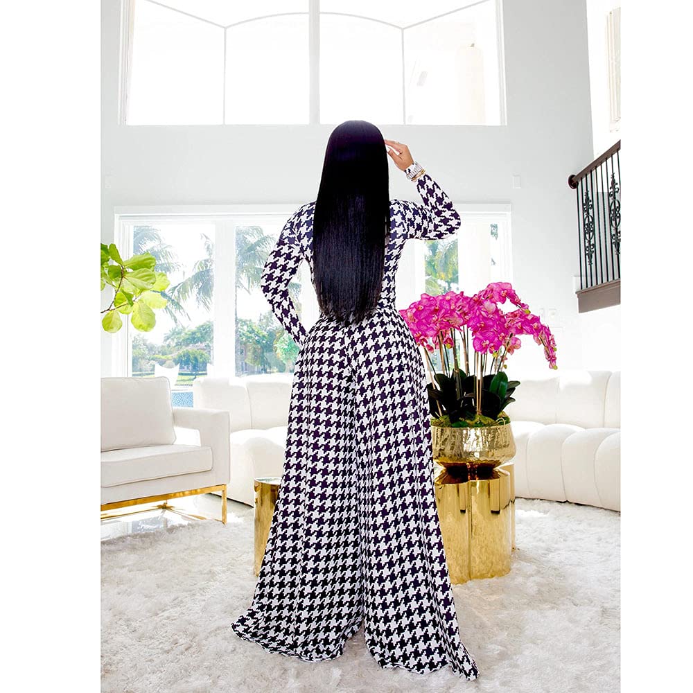 ksotutm 2 Piece Outfits for Women Long Sleeves Round Neck Plaid Short Tshirt High Waist Wide Leg Full Length Pants Set