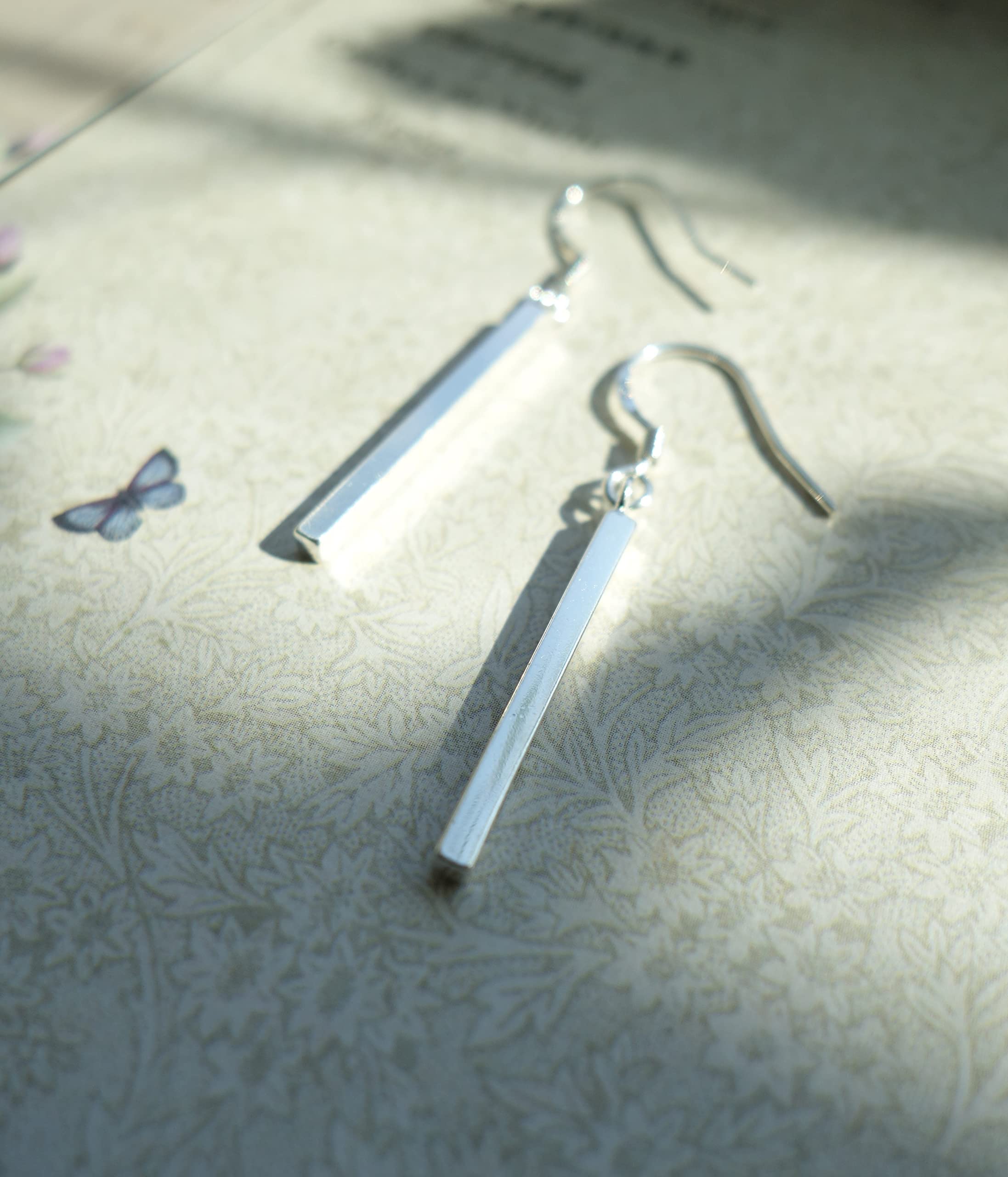 Lx3 Sterling Silver Bar Drop Earrings, Solid 925 Sterling Silver Bar Dangle Earrings for Women, Teen Girls. Minimalist Dangle Earrings
