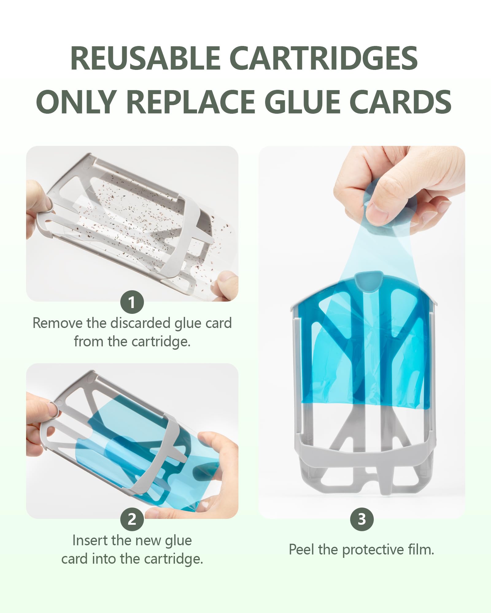 Refill Cartridge Compatible with ZEVO Plug-in Light M364 and Max, Replacement Refill Cards Glue Cards, 2 Pack Reuse Refill Cartridges Plus with 8 Piece Extra Glue Cards