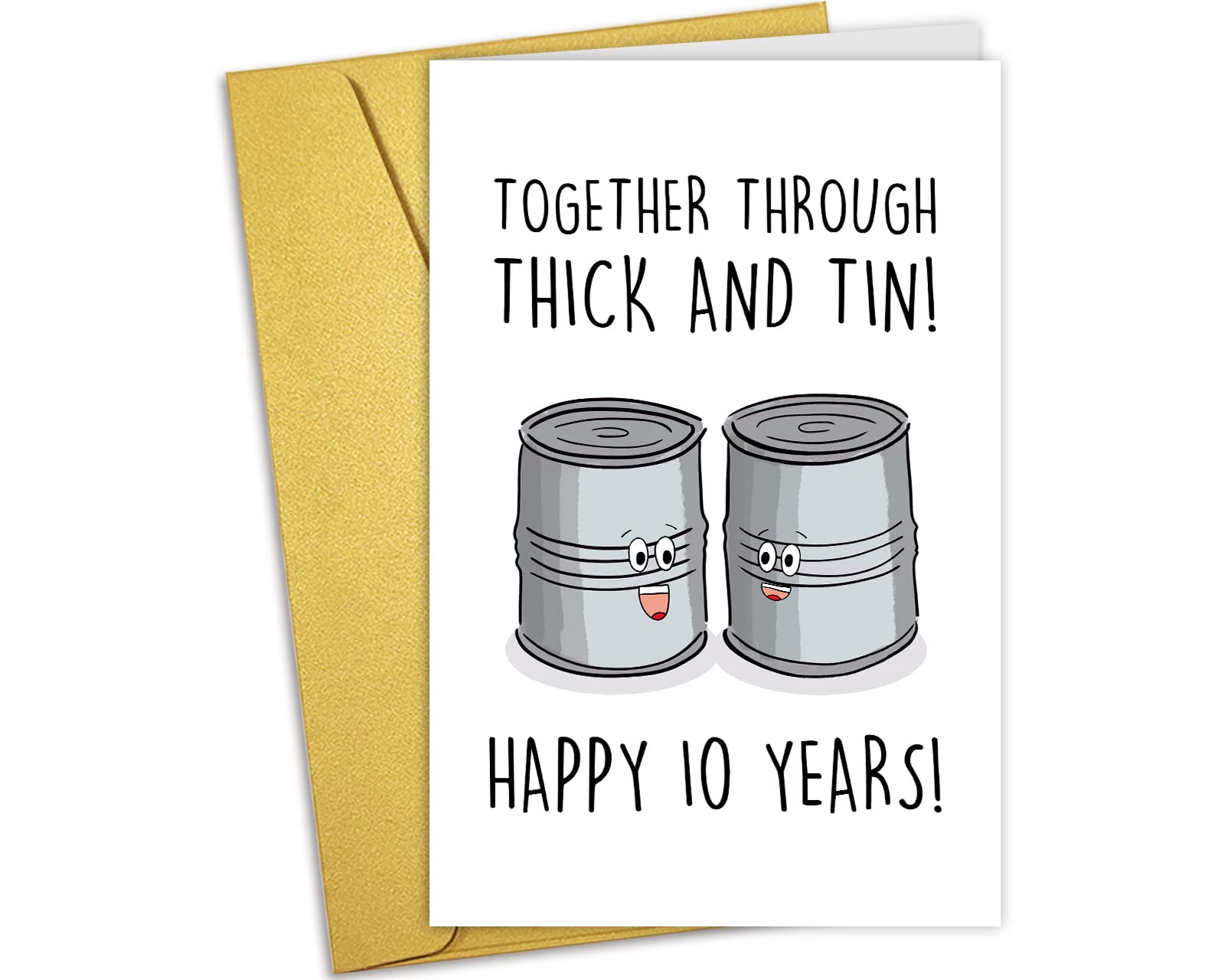 Nchigedy Tenth Anniversary Card for Him Her, Cute Tin Pun Anniversary Card, Funny Ten Years Card for Wife Husband