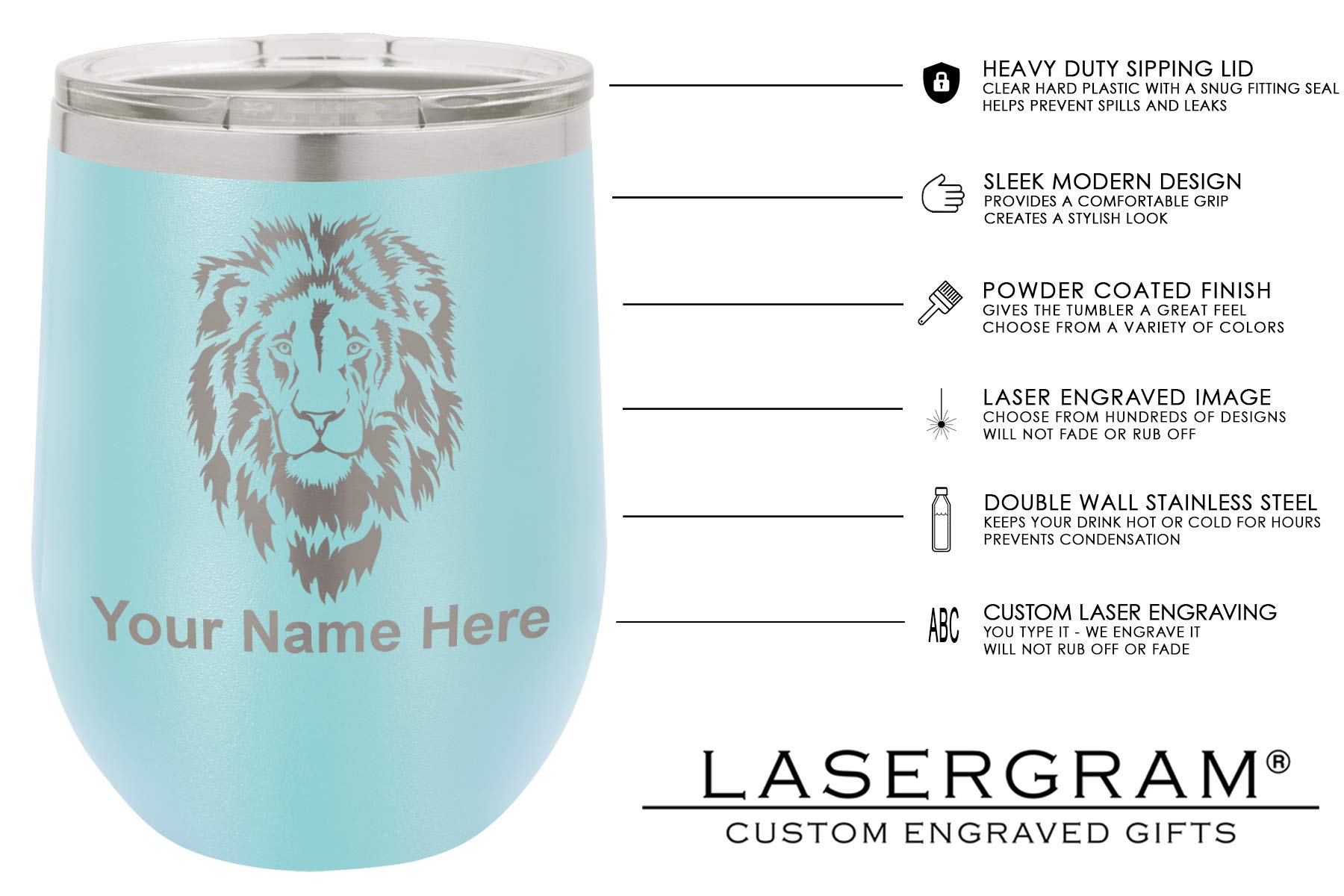 LaserGram Double Wall Stainless Steel Wine Glass Tumbler, Sailboat, Personalized Engraving Included (Light Blue)