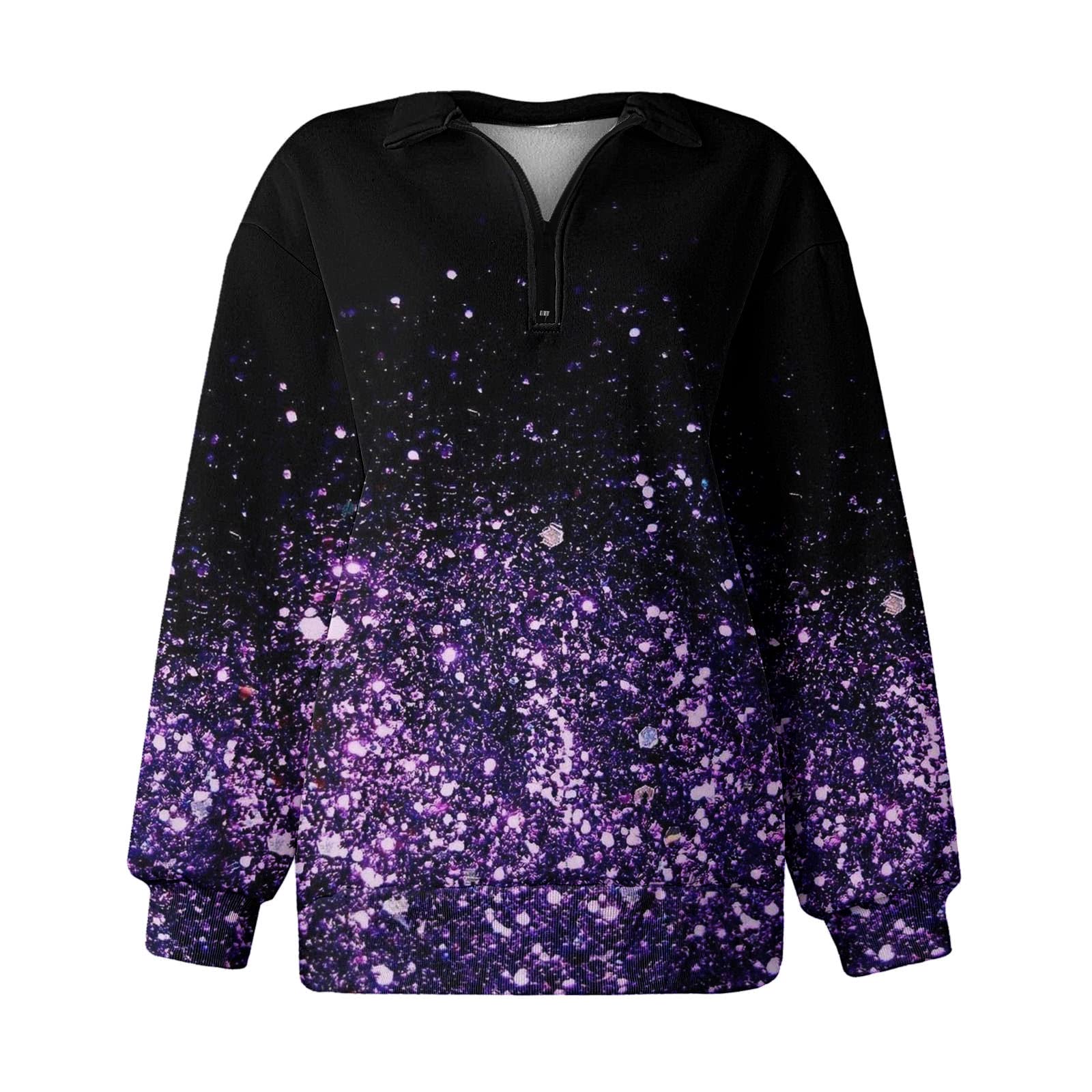 NKSUDET Sweatsuit Women Womens Oversized Half Zip Pullover Long Sleeve Gradient Print Sweatshirt Quarter Zip Trendy Hoodie,Todays Daily Deals A-purple