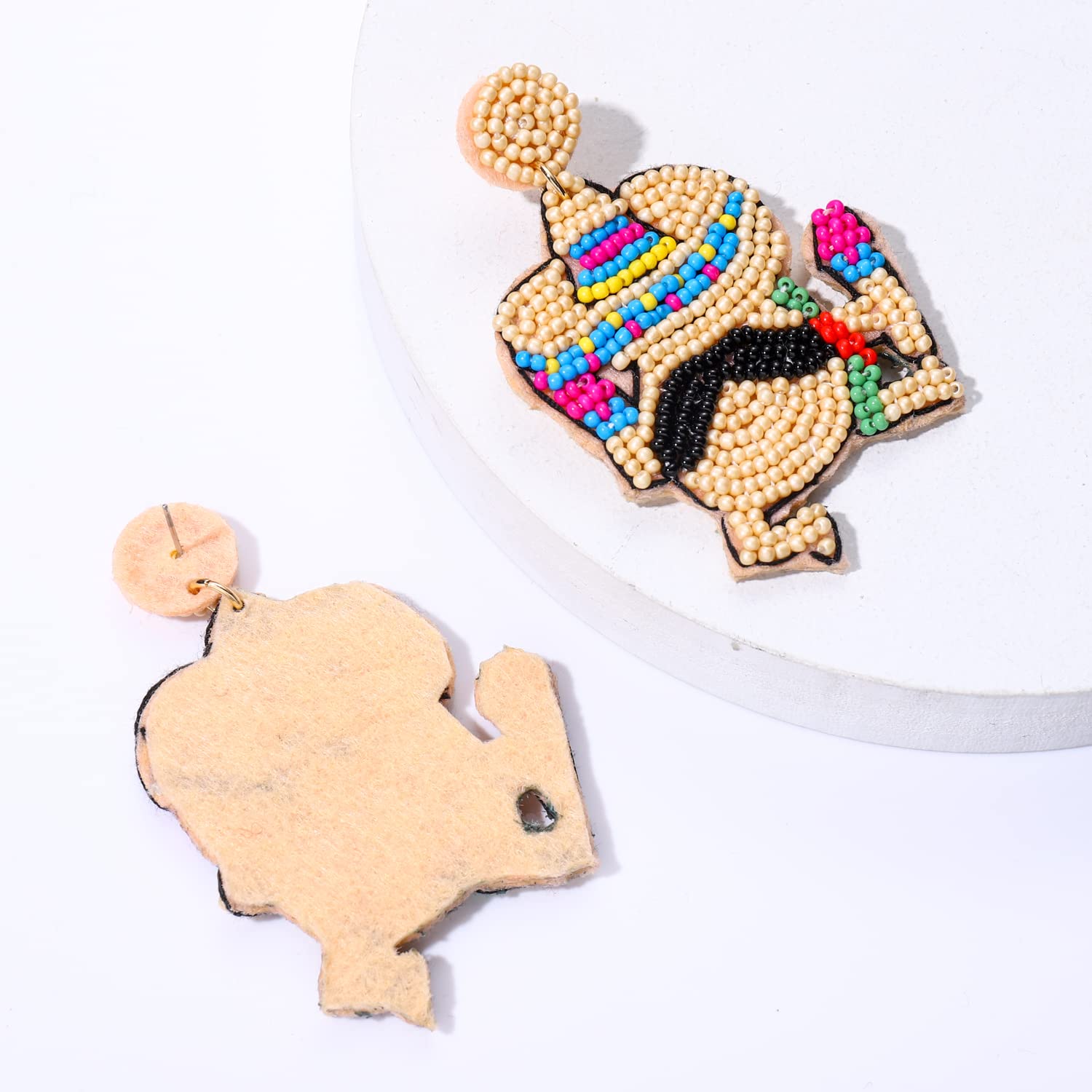 NLCAC Cinco De Mayo Earrings Beaded Sombrero Hat Pepper Taco Fiesta Dangle Earings Mexican Holiday Party Earrings (Sombrero Cactus)