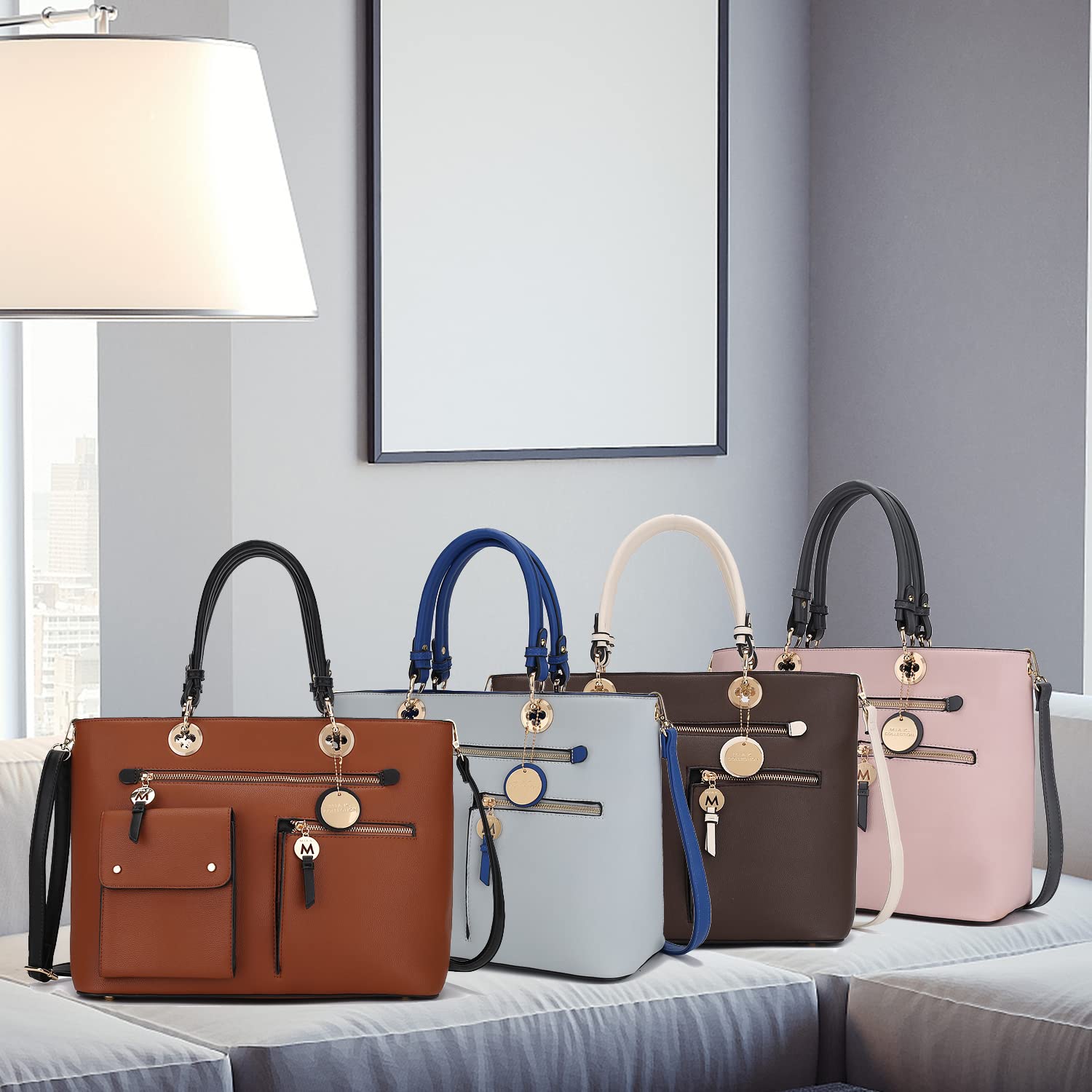 MKF Collection Satchel Bag for Women’s Crossbody Tote Handbag Top-Handle Purse Pewter