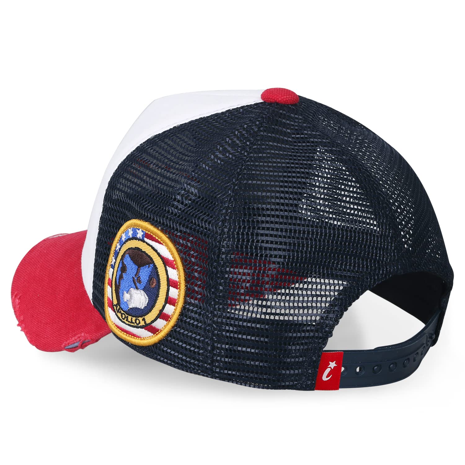 ililily NASA Meatball Logo Embroidery Baseball Cap Apollo 1 Patch Trucker Hat, Red & White