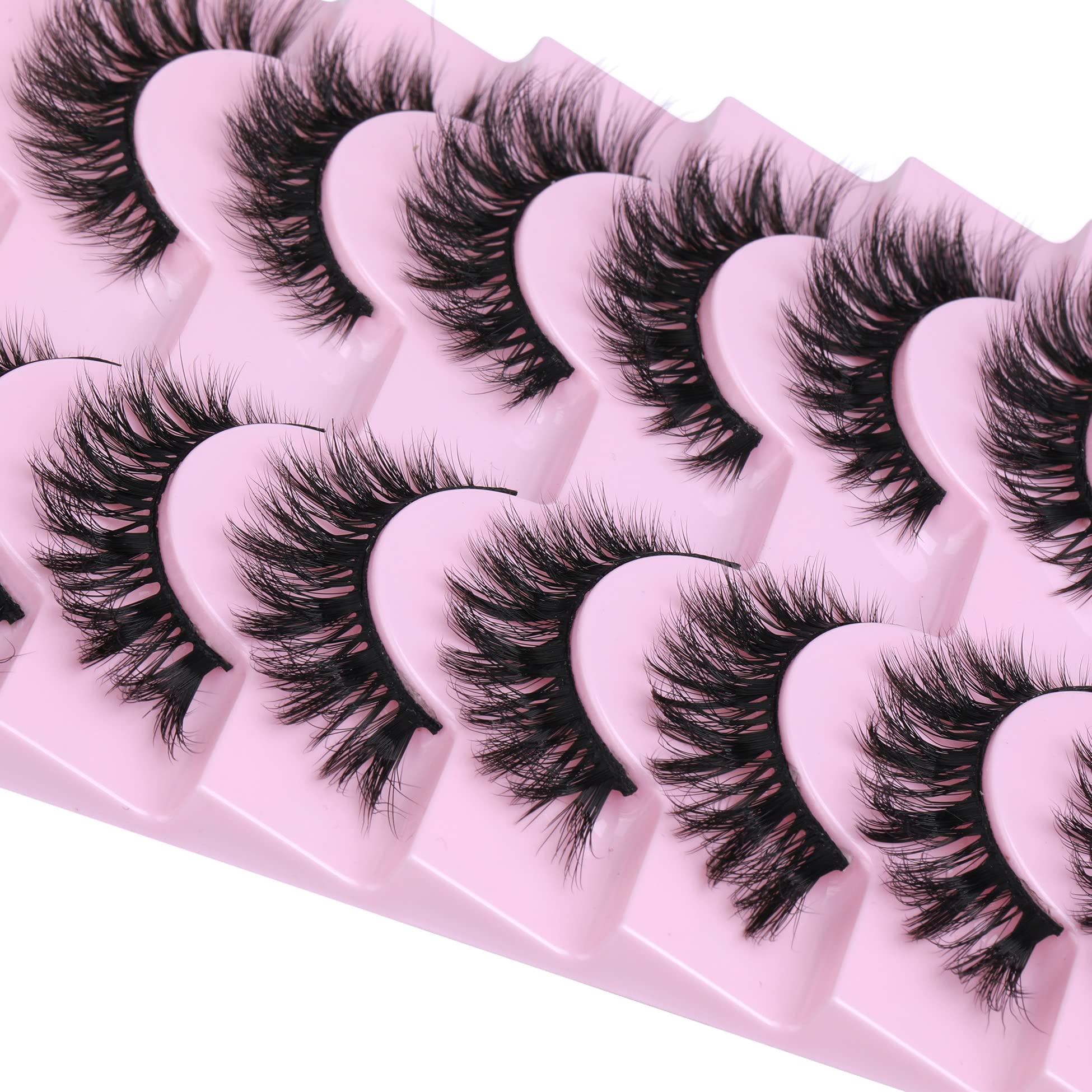 Lashes Cat Eye Natural Eyelashes Wispy 3D Curly Short Crisscross Mink Lashes 8 Pairs Fluffy Fake Eyelash Pack by Mavphnee