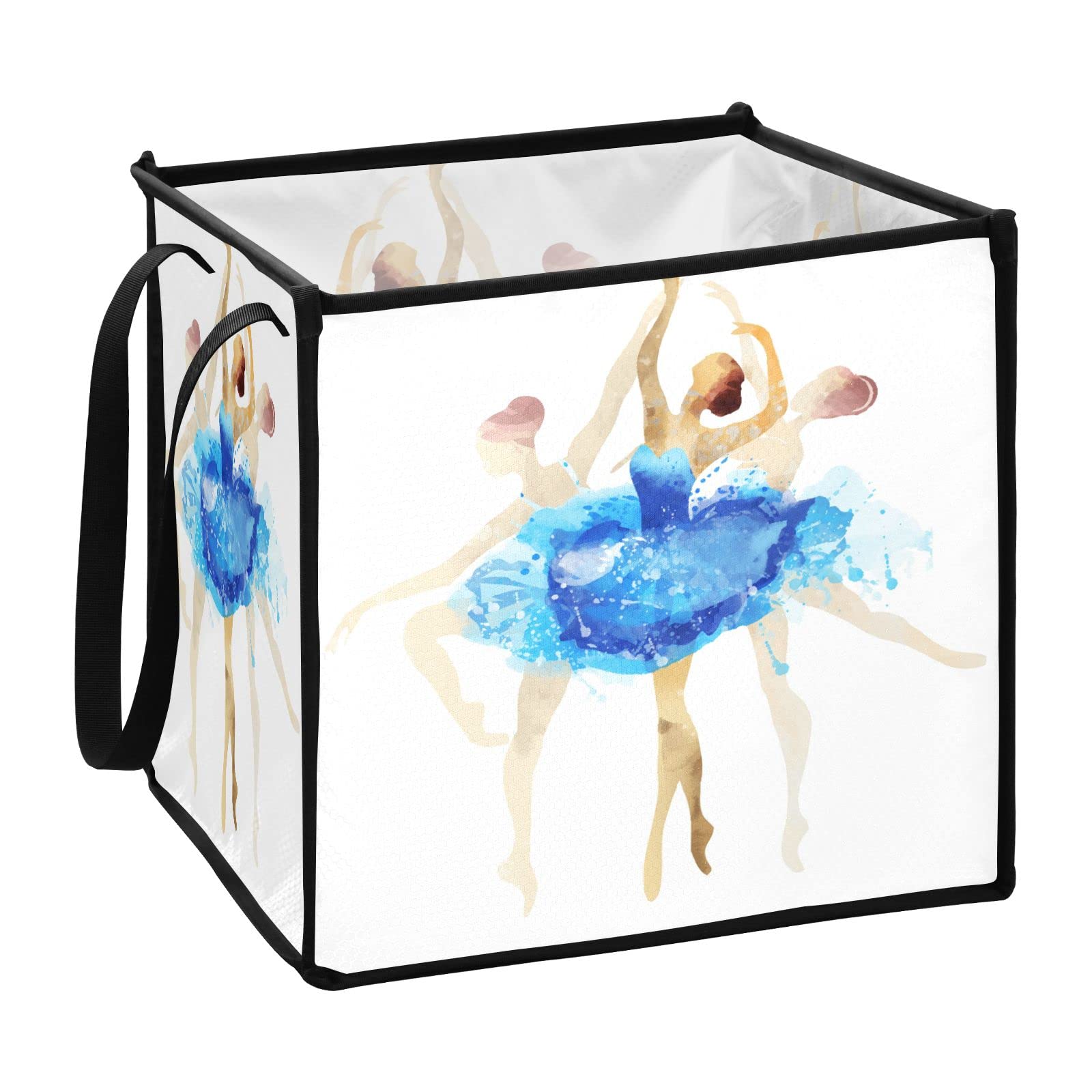 KEEPREAL Blue Ballerina Cube Storage Bin with Handles, Large Collapsible Organizer Storage Basket for Home Decorative(1Pack,10.6 x 10.6 x 10.6 in)