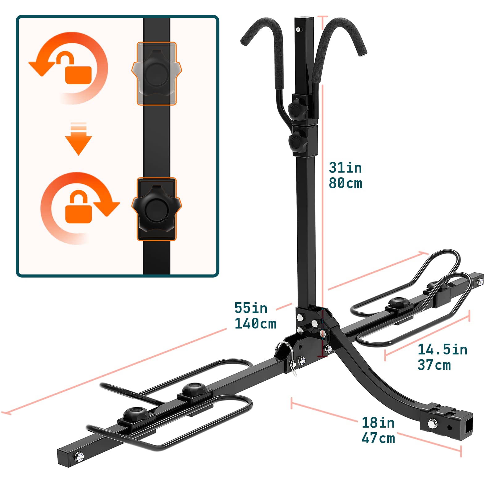 MKING Bike Rack,Platform Style Bike Rack, Foldable Bicycle Car Racks Smart Tilting Wobble, Adjustable Bicycle Carrier Rack Suitable for Trailer, SUV, RV, Sedan