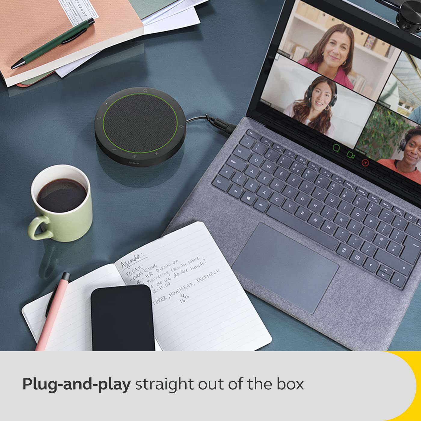 Jabra Speak2 40 Portable Speakerphone - 4 Noise-Cancelling Mics, Full-Range 50mm Portable Speaker, Wideband Audio and USB-A and USB-C Connections - Certified for Zoom and Google Meet - Dark Grey