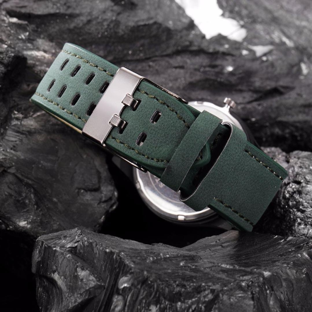 IEason,Vintage Classic Men's Waterproof Date Leather Strap Sport Quartz Army Watch (Light Green)