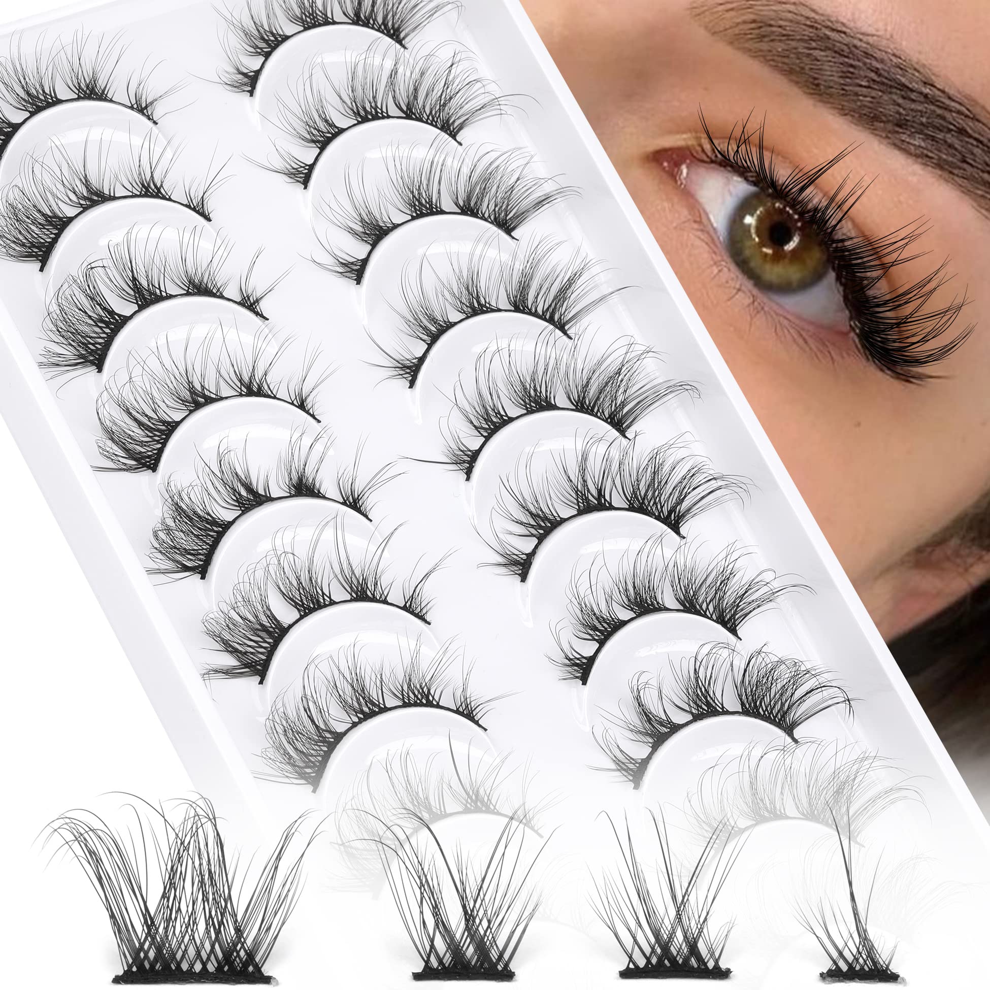 Lashes Natural Look Wispy False Eyelashes Fluffy Lashes Mink Cluster Eyelashes Cat Manga Anime Fake Eyelashes 10 Pairs Strip Eye Lashes Pack ALICROWN Black