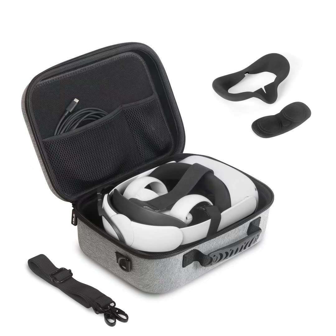 JSVER Hard Travel Case for Meta Quest 2 VR Gaming Headset and Controllers Accessories Carrying Case for Meta/Oculus Quest 2, Travel Box Protective Cover Storage Bag for Quest 2 VR Headset (Gray)