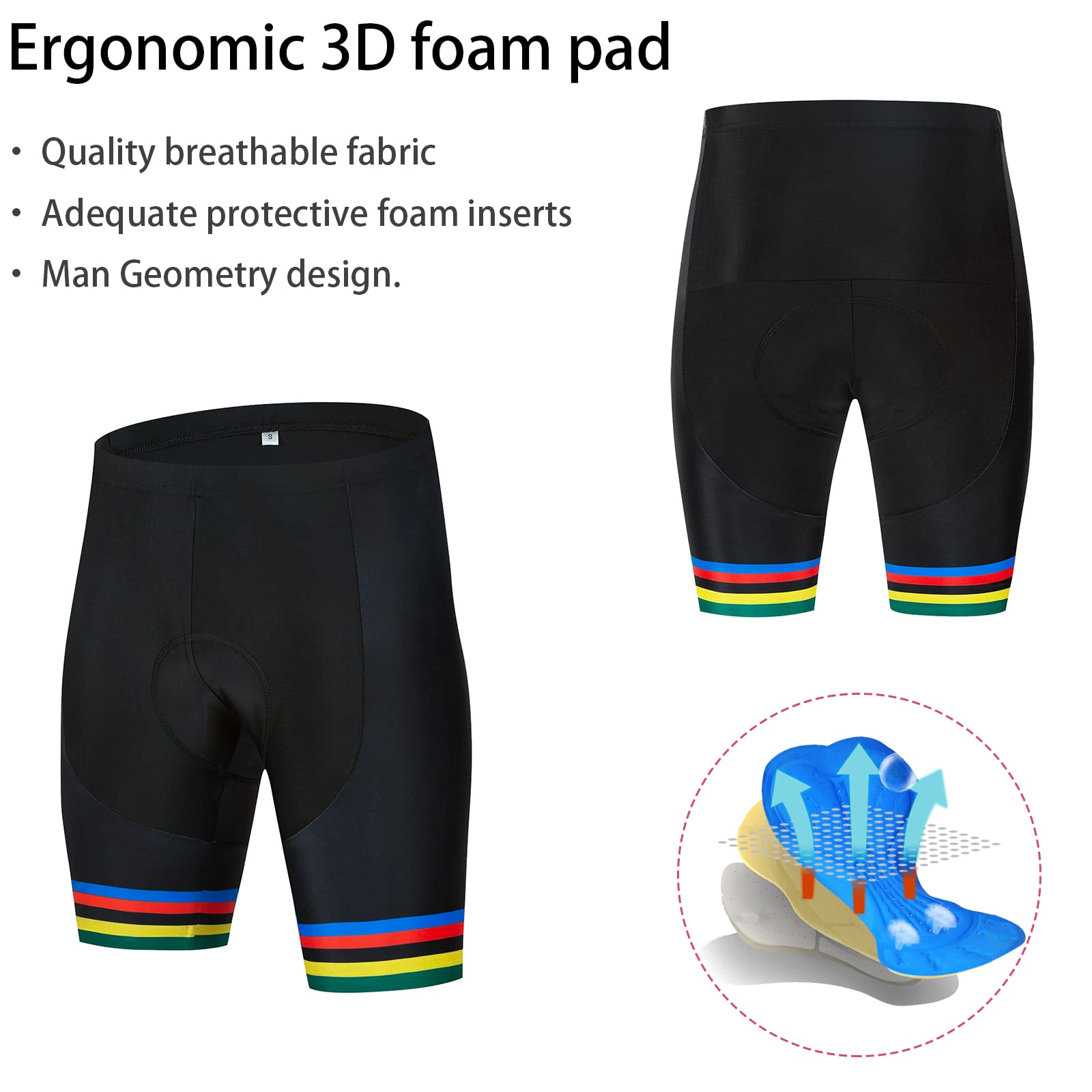 Men's Cycling Jersey Set Bicycle Short Sleeve Set 3D Cushion Shorts Padded Pants Quick Dry Breathable Shirt Black, L