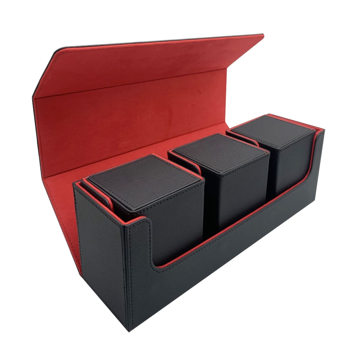 Maoping Card Deck Box,4 Pack Deck Box Magnetic Closure Leather Deck Game Boxes 400 + 300 Card Storage Capacity,Black Red for Collectible Playing Card Box, Trading Card, Magic Cards, Sports Cards, 700
