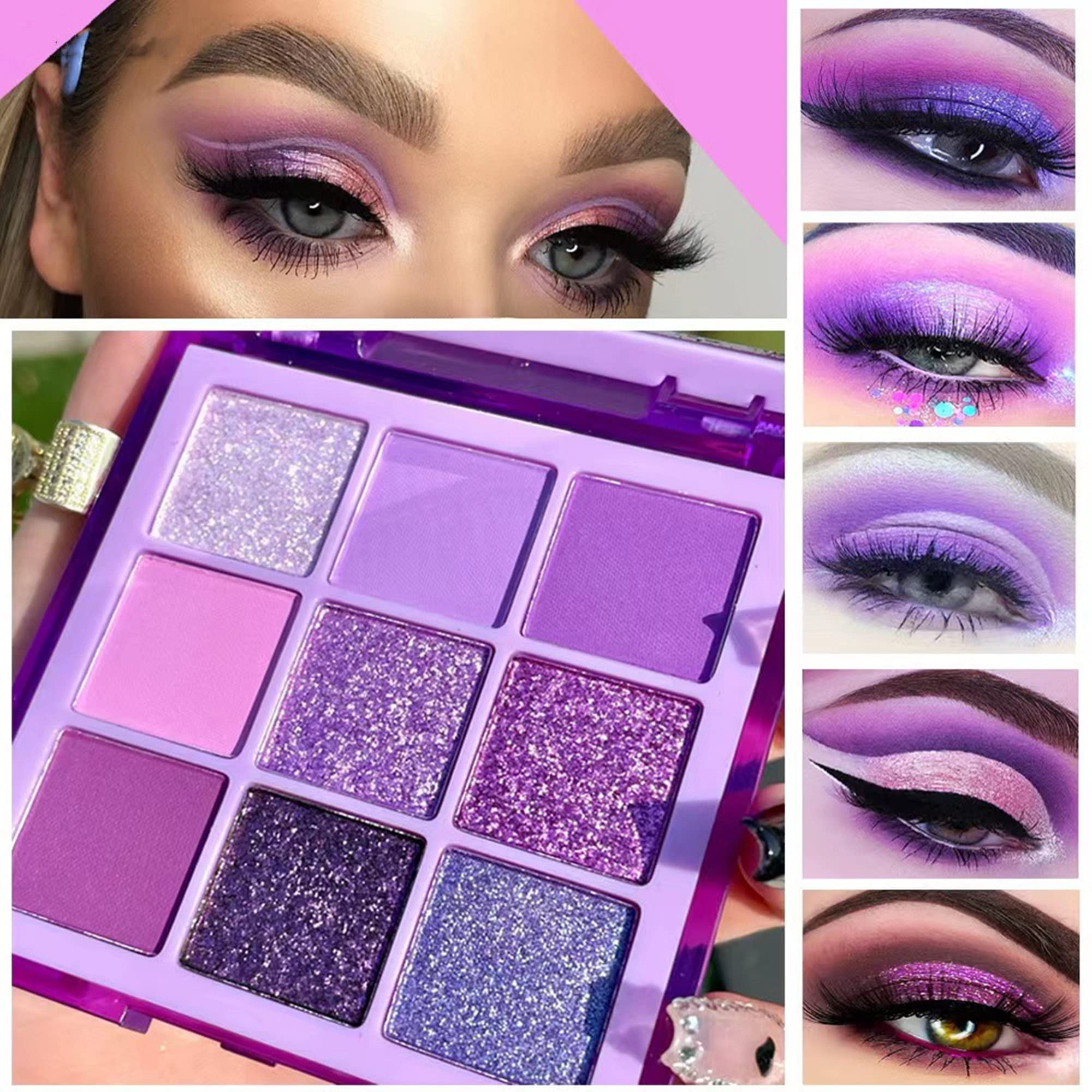 MAEPEOR Jam Purple Eyeshadow Palette 9 Colors Stunning Matte Glitter Eyeshadow Palette Longlasting Waterproof Shimmer Eye Shadow for Girls and Women (Set 3, Jam Purple)