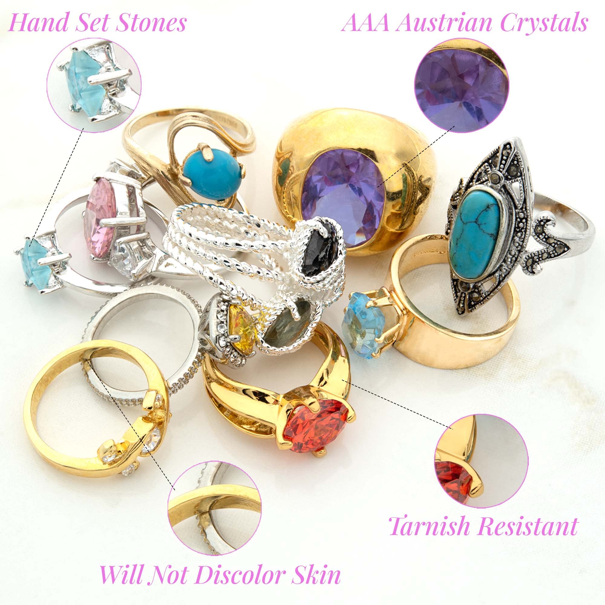 LookLove 25 Pcs Womans Ring Gold And Silver Single Size Bulk Variety Pack Womens Rings Set (Mixed Silver And Gold, 8)