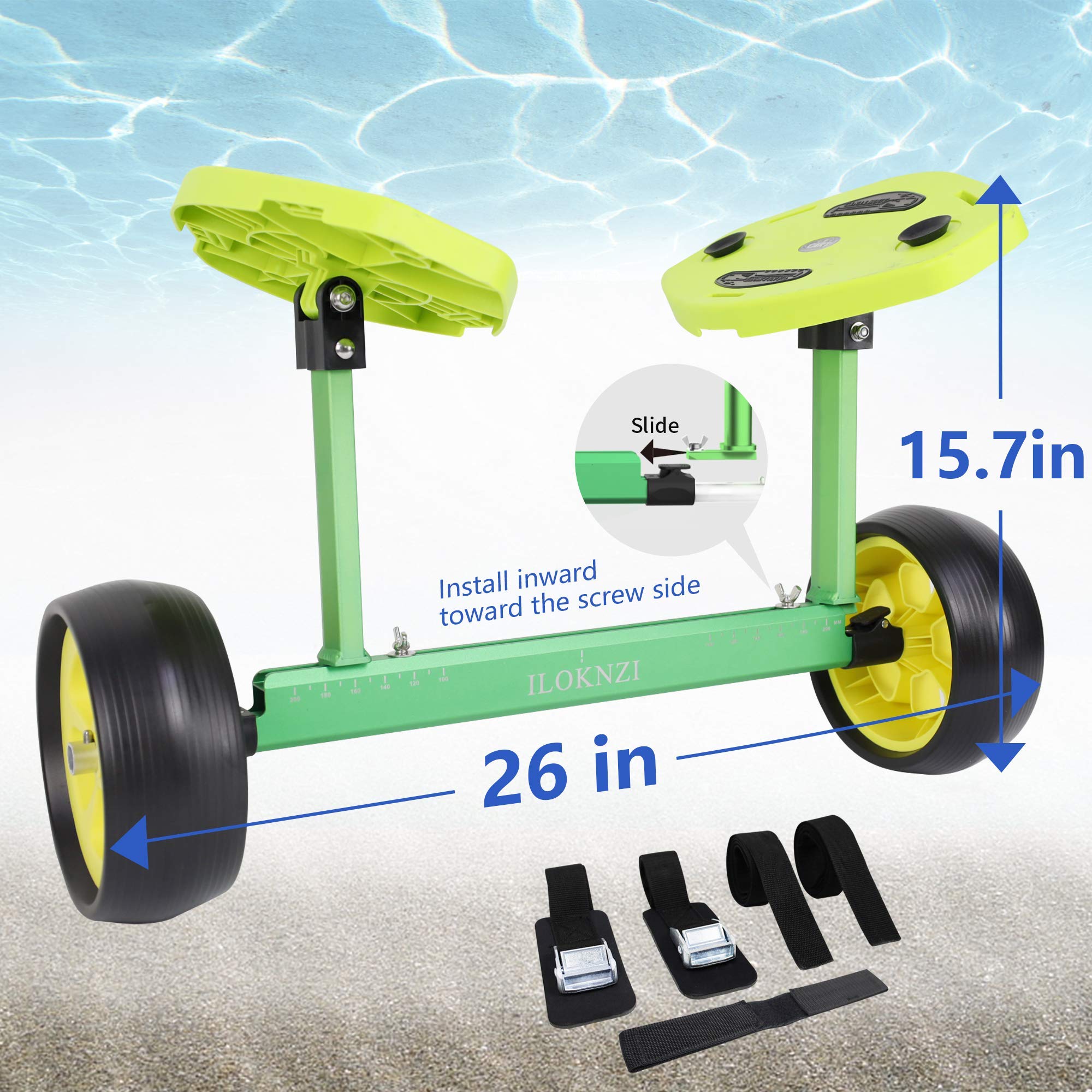 ILOKNZI Green Goblin Long Shaft Kayak Cart with Suction Cup for Carrying Kayaks、Canoes、Paddle Boards, Easy to Operate,Adjust The Angle According to Bottom arc