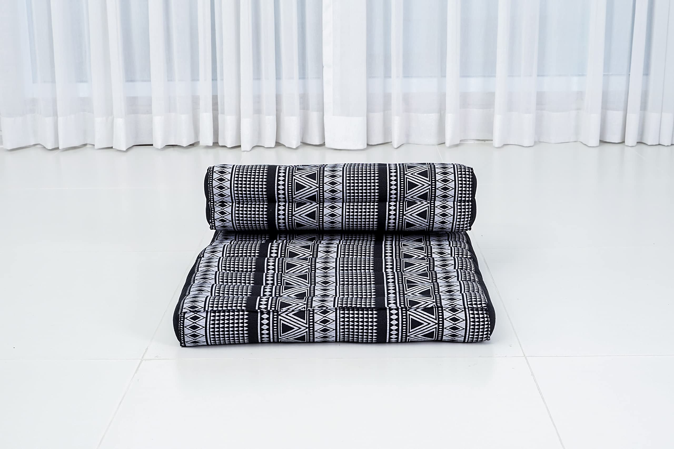 Leewadee Foldable Floor Mattress β 2 in 1 Floor Meditation Mat for Yoga and Relaxation, Seating Futon with Kapok, 20 x 28 inches, Black White