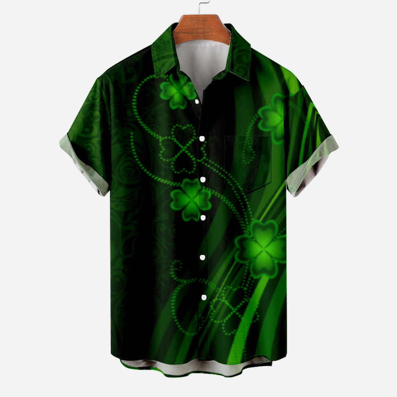 Mens St Patricks Day Shirt Irish Clover Print Button Down Shirts Short Sleeve Casual Loose Fit Beach Tshirts Tee Tops