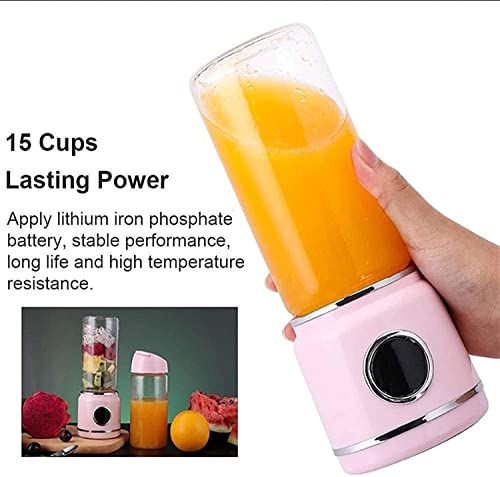 MXJCC Personal Blender Cup, Portable Blender for Shakes and Smoothies, Luium Mini Blender USB Rechargeable, with 6 Blades for Travel, Kitchen, Gym, Office (Color : Pink)