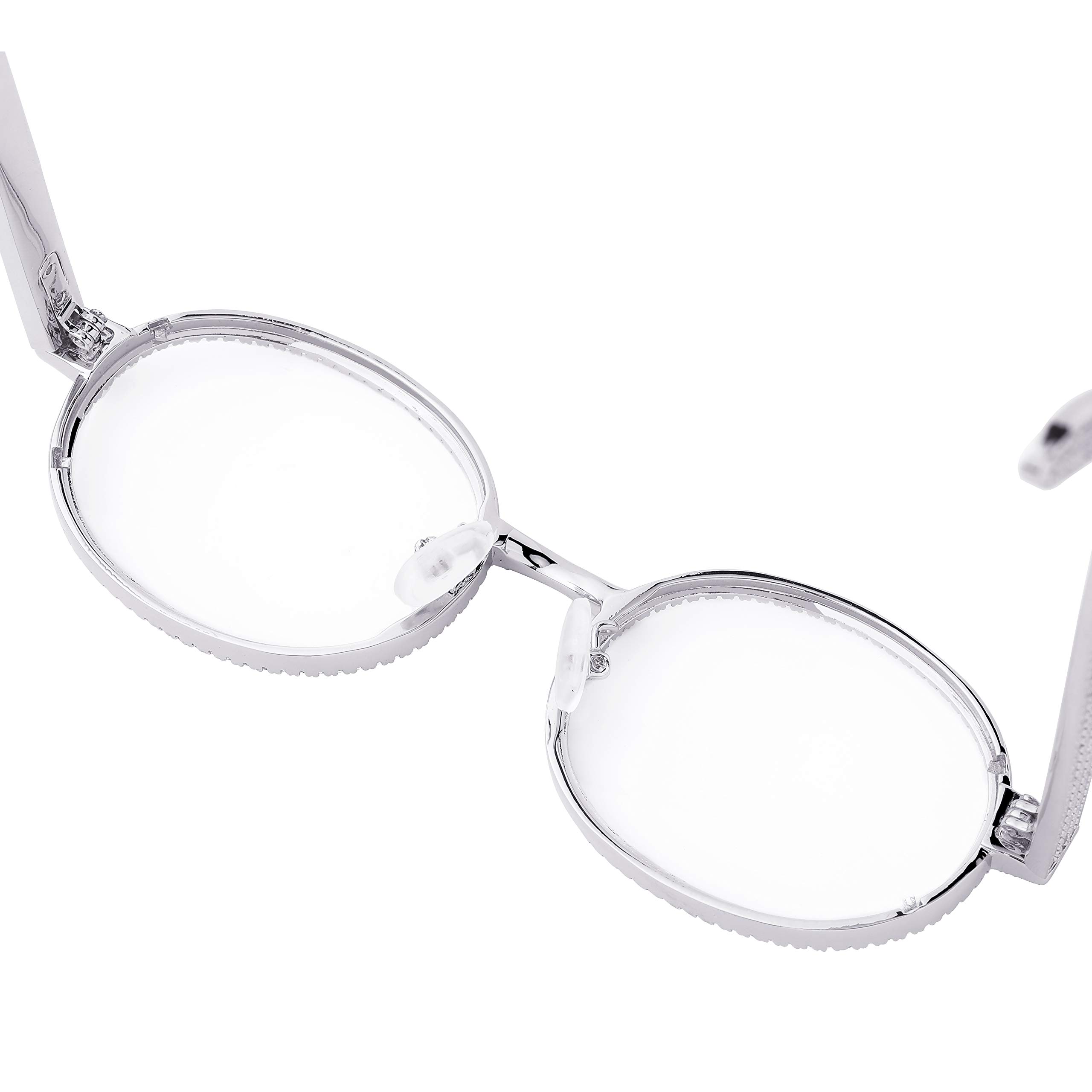 JINAO Men's 18k Gold Plated Vintage Retro Iced Out Metal/Wood Frame Glasses (Silver)