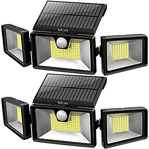 KOLYES Solar Lights Outdoor - 2 Pack, 214 LED 2200LM Ultra Bright Wireless Solar Motion Sensor Lights Outdoor with 3 Modes, Adjustable & Wide Lighting Area, IP65 Waterproof Durable LED Flood Lights