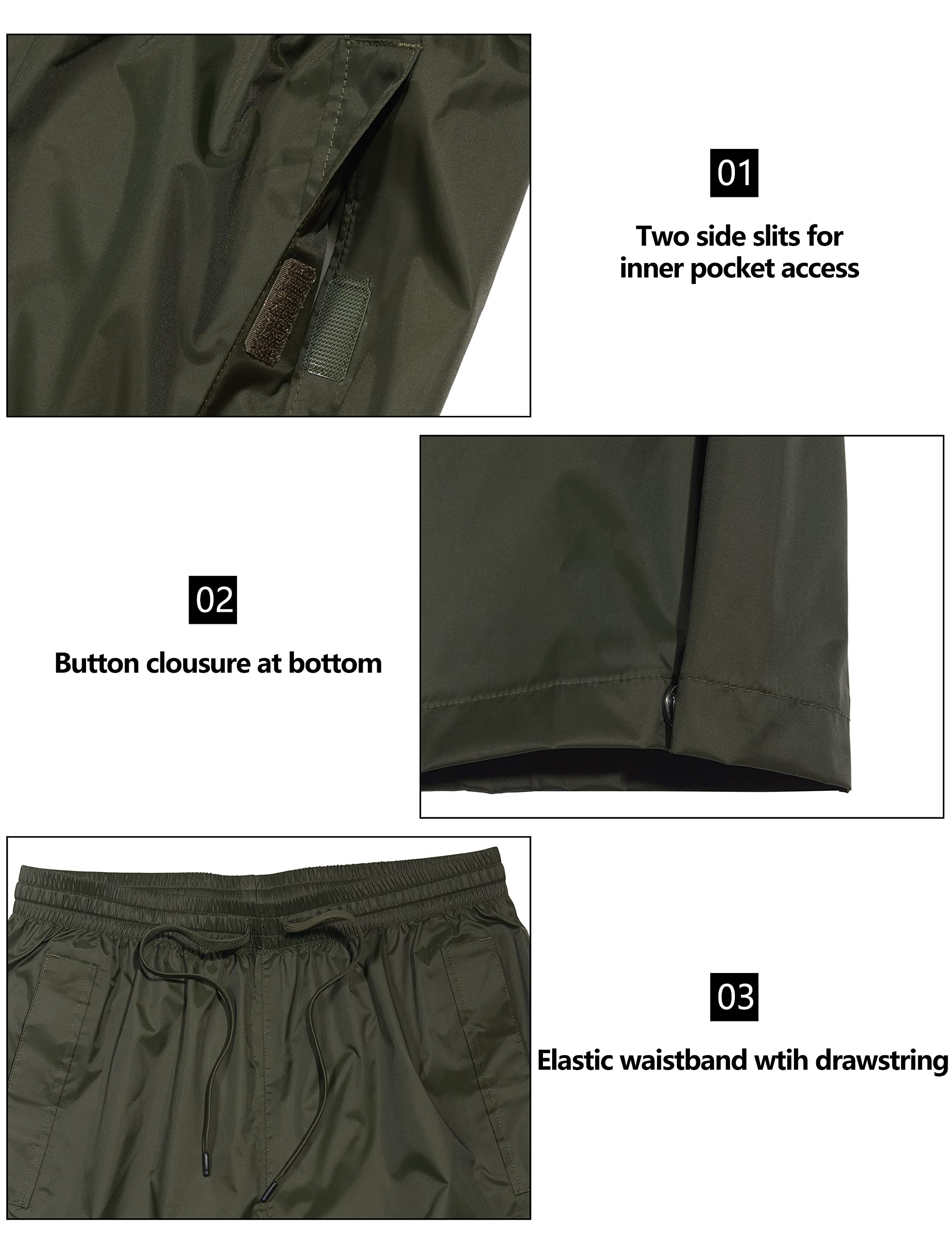 Mapamyumco Men's Rain Pants Hiking Pants Windproof Breathable Rain Over Pants Black XXL