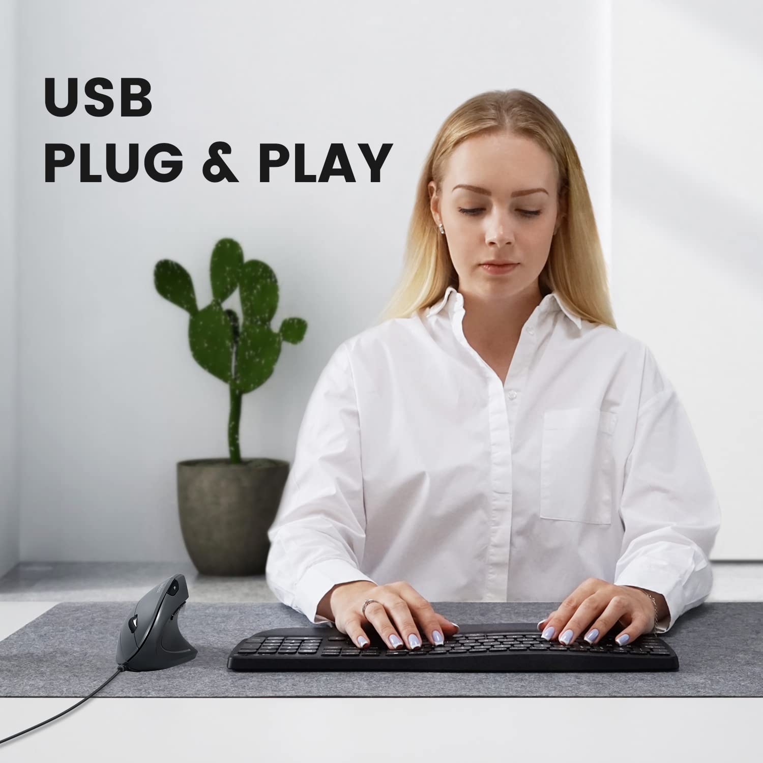 Perixx PERIMICE-513I Wired Vertical USB Mouse - 6 Buttons with 1000/1600 DPI - Right-Handed Design - Graphite