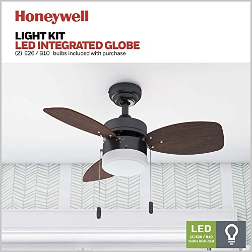 Honeywell Ceiling Fans Ocean Breeze, 30 Inch Modern Indoor LED Ceiling Fan with Light, Pull Chain, Dual Mounting Options, Dual Finish Blades, Reversible Motor - Model 50602-01 (Gilded Espresso)