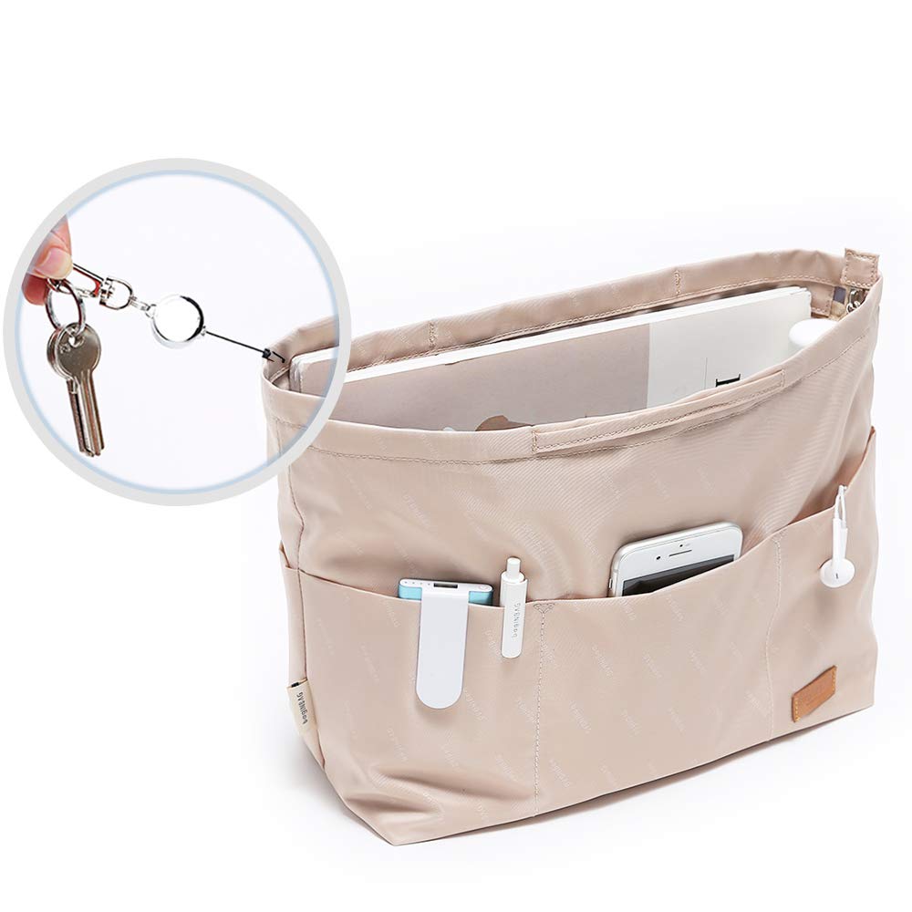 iN. Purse Organizer Insert with zipper Nylon fabric for women Handbags & Totebag beige Size: Large: 15.7"(Top)/12.2"(Bottom) L × 4.9" W × 10" H
