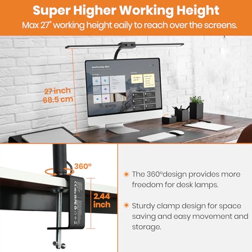LASTAR LED Desk Lamp with Remote Control & 32.5" Wide Double Head, Architect Desk Lamp for Home Office with Clamp, Timer, 24W Ultra Bright Gooseneck Desk lamp for Computer Reading, Black