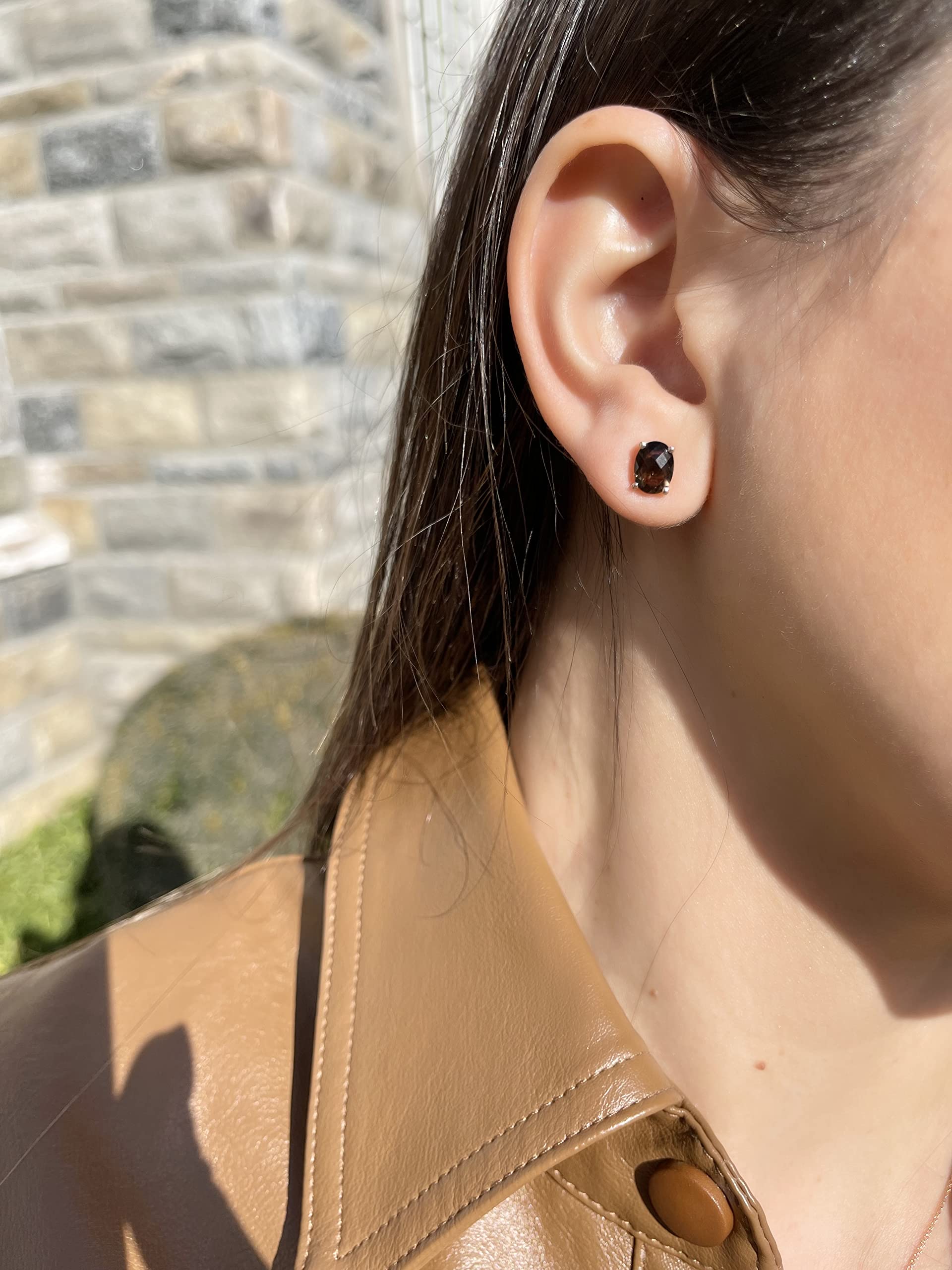 LE VIAN 2 Carat Chocolate Smoky Quartz Oval Stud Earrings for Women in 925 Sterling Silver with Rose Gold Plating and Push Back