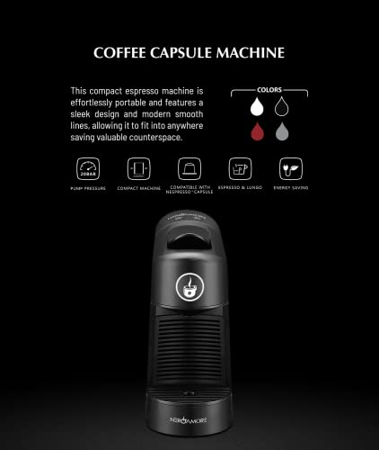 NERO AMORE Espresso Machine for Nespresso Compatible Capsule Single Serve Coffee Maker Programmable Buttons for Espresso and Lungo, Premium 20 Bar High Pressure Pump