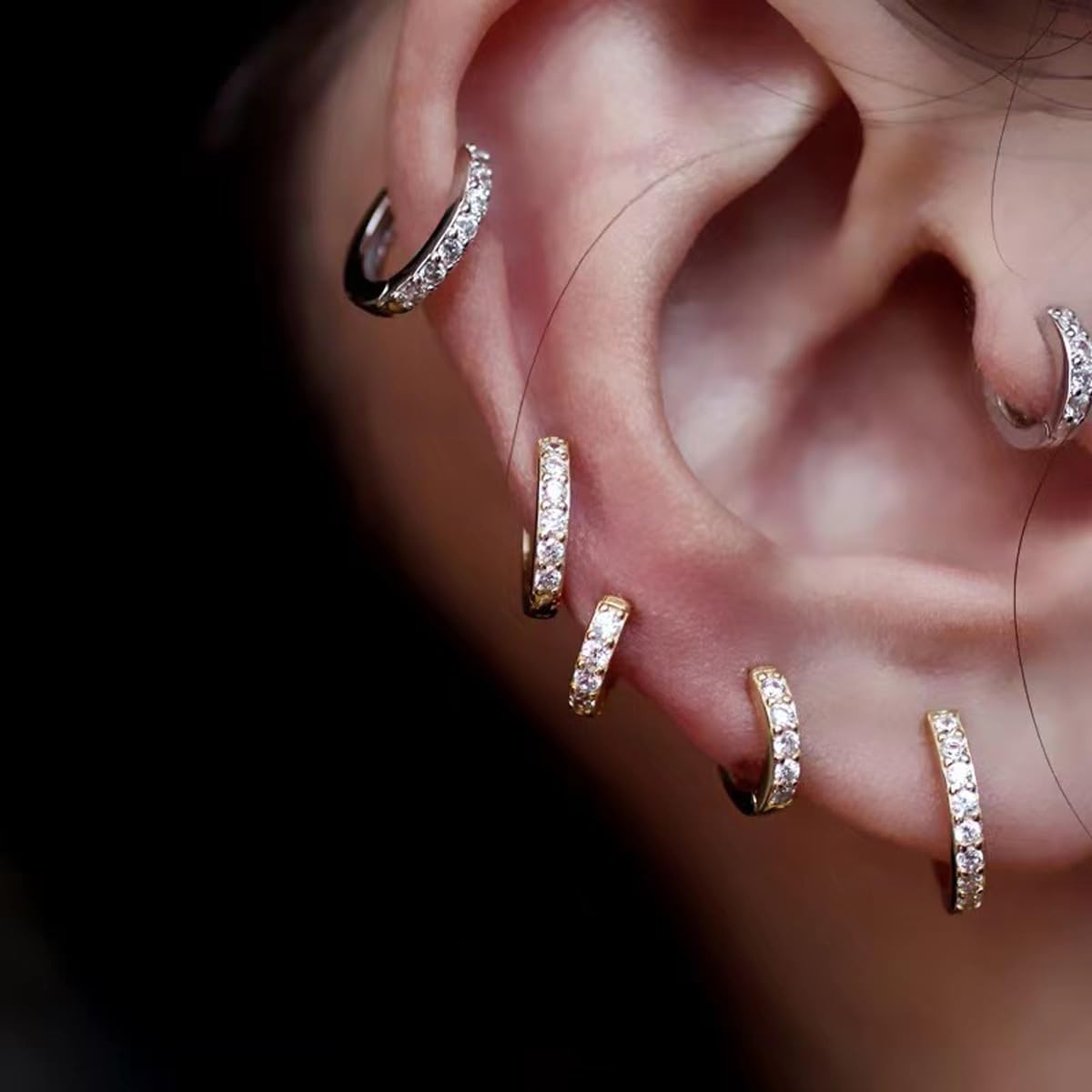 Lansora Cubic Zirconia Pave Cz Hoop Earrings Huggie Tiny Mini Small for Cartilage Sterling Silver Gold Plated 11mm 9mm 8mm 7mm Hoop Earrings