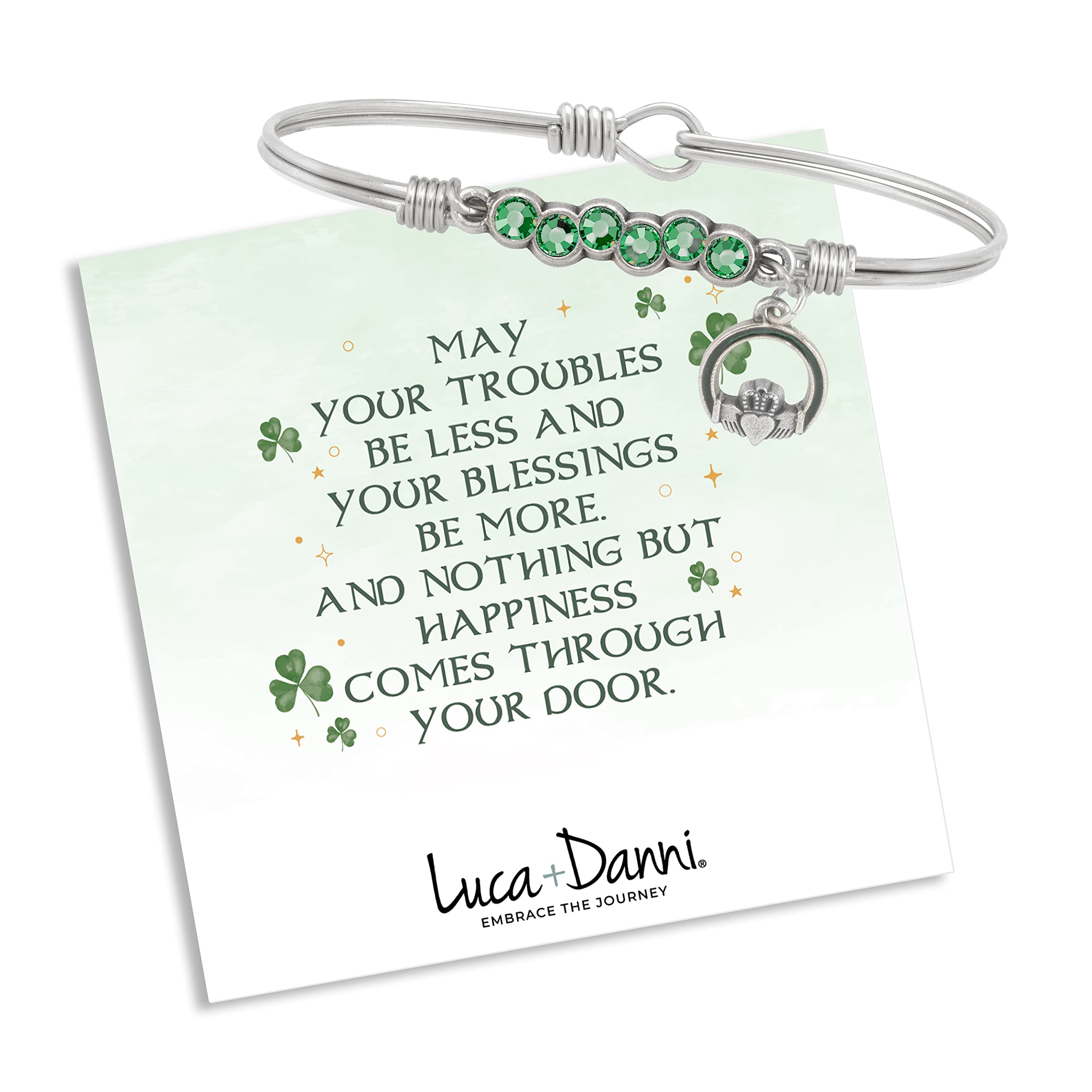 Luca + Danni Claddagh Starlight Bangle Bracelet For Women - Silver Tone Regular Size Made in USA