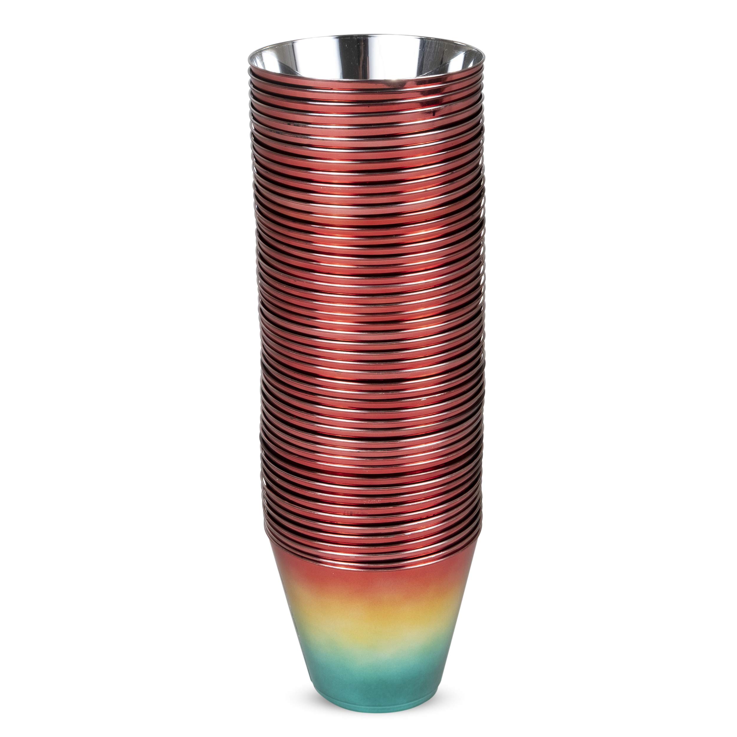 KAO Mart Rainbow Plastic Cups, 10oz, Great for Weddings, Bridal Showers, and Baby Showers Pack of 50