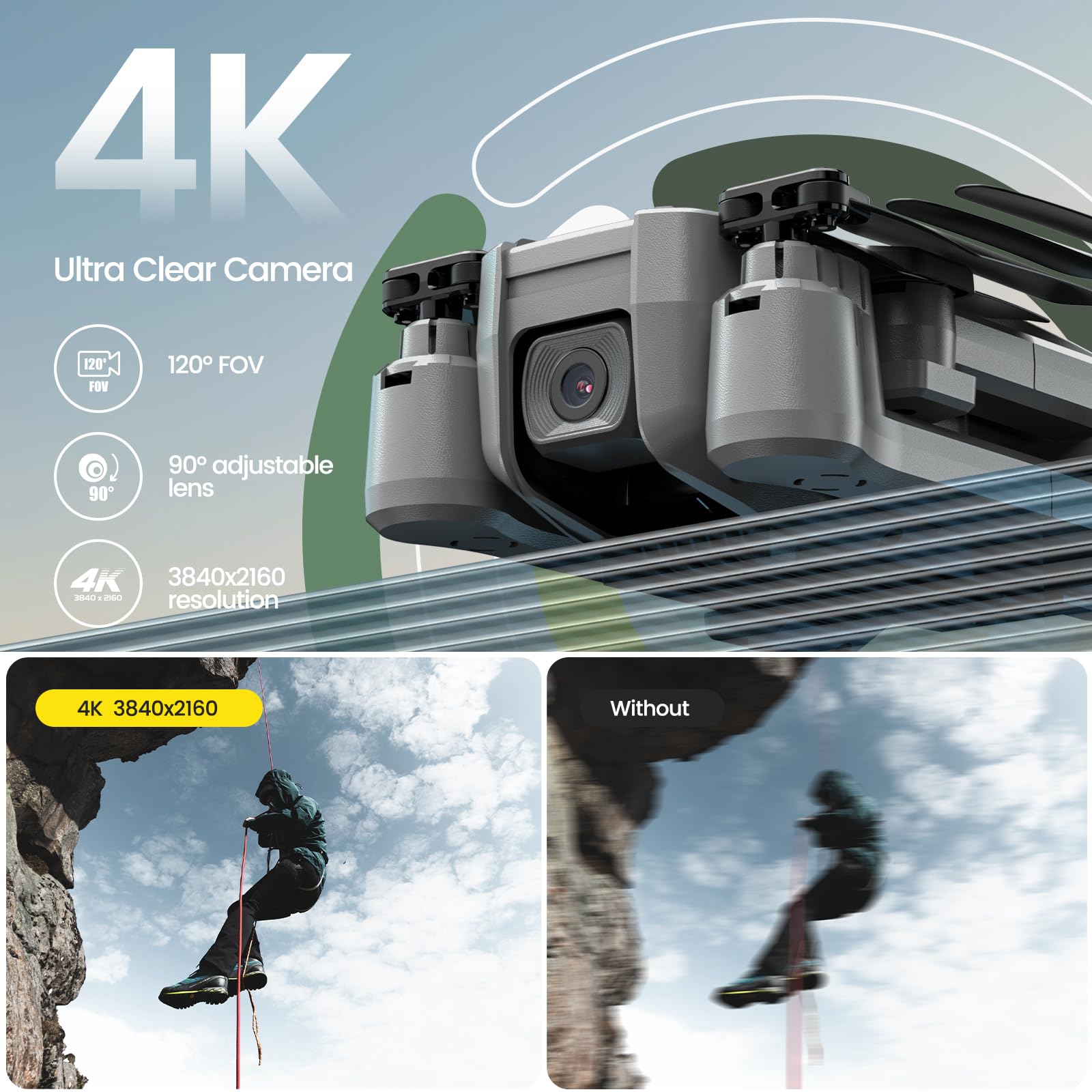 Holy Stone HS440D Drones with Camera for Adults 4K, Foldable GPS Drone with 19Mins Flight Time, Auto Return, Follow Me, Waypoints, 5G Transmission, Under 249g Easy for Beginners
