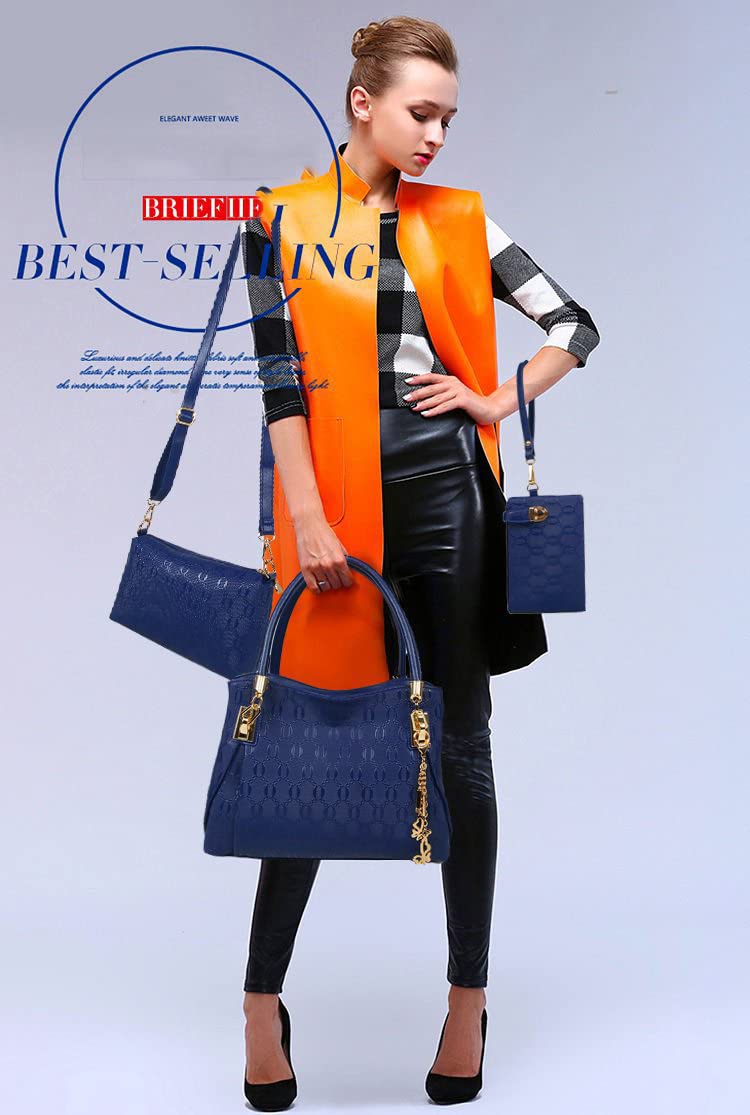 Luxury 2022 Leather Top Handle Bag Wallets Key Female Women Set 3 Black New, BlackWith3pieces