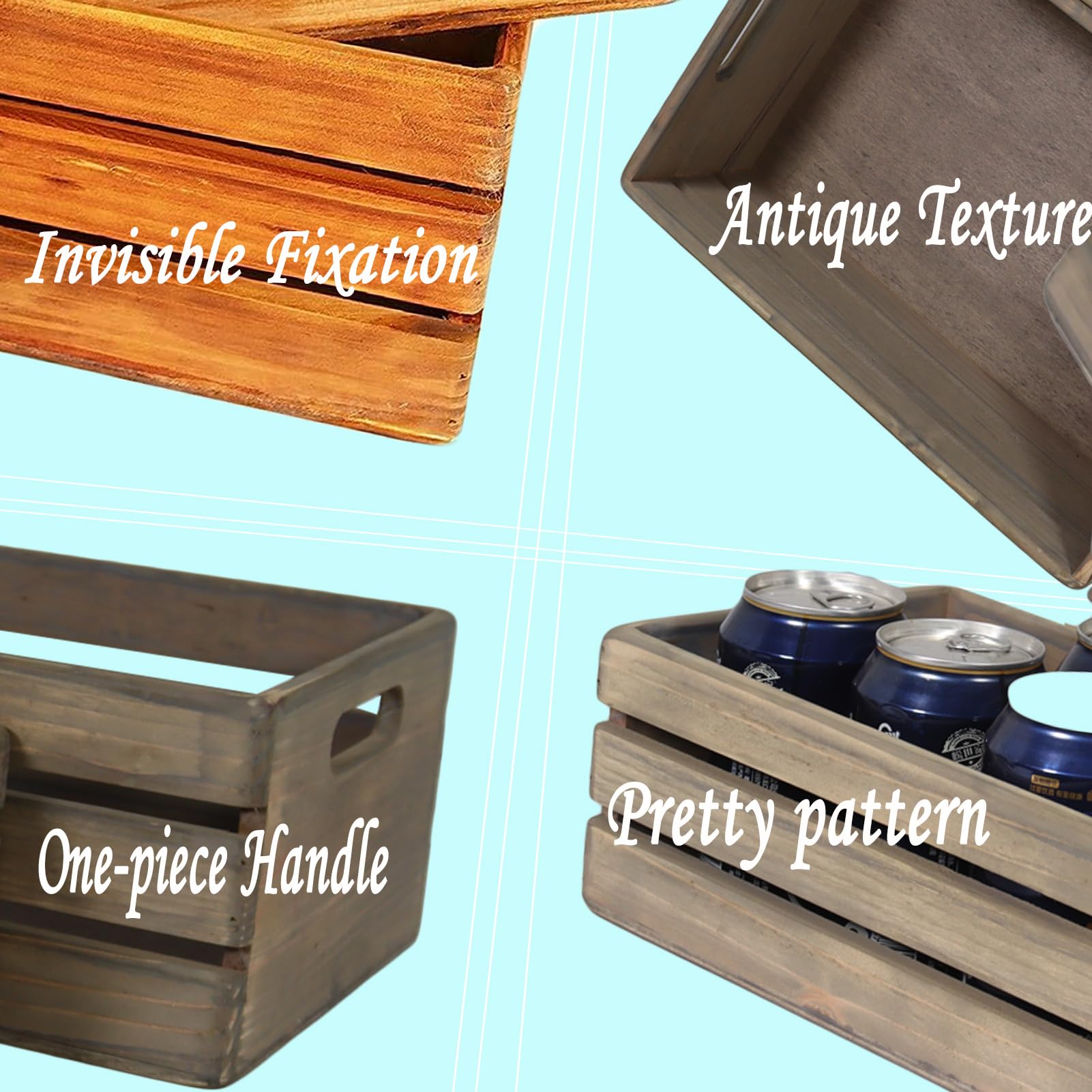LEKUAIJIA Set of 3 Wooden Storage Crate,Wooden Crate with Cutout Handles,Rustic Nesting Box Basket Bins,Laundry Crates,Fruits & Vegetables Boxes