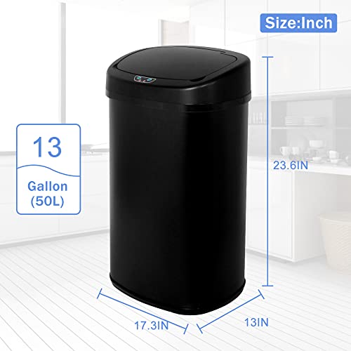 Trash Can 13 Gallon Trash Can Kitchen Automatic, Motion Sensor & Touch-Free, Brushed Stainless Steel Trash Can with Lid, Mute Designed, High-Capacity Touchless Garbage Can Waste Bin for Home Office