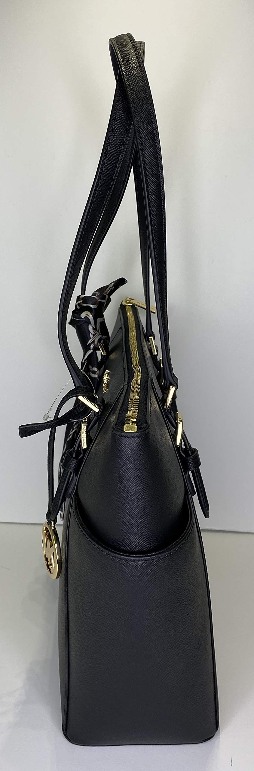 Michael Kors Charlotte Large Zip Tote bundled with matching Trifold Wallet Purse Hook (Signature MK Vanilla/Pink)
