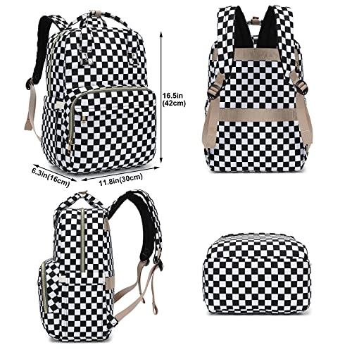 Kouxunt Checkered Laptop Backpack College Bookbag School Backpack for Women Girls, Travel Backpack 15.6 Inch Computer Backpacks