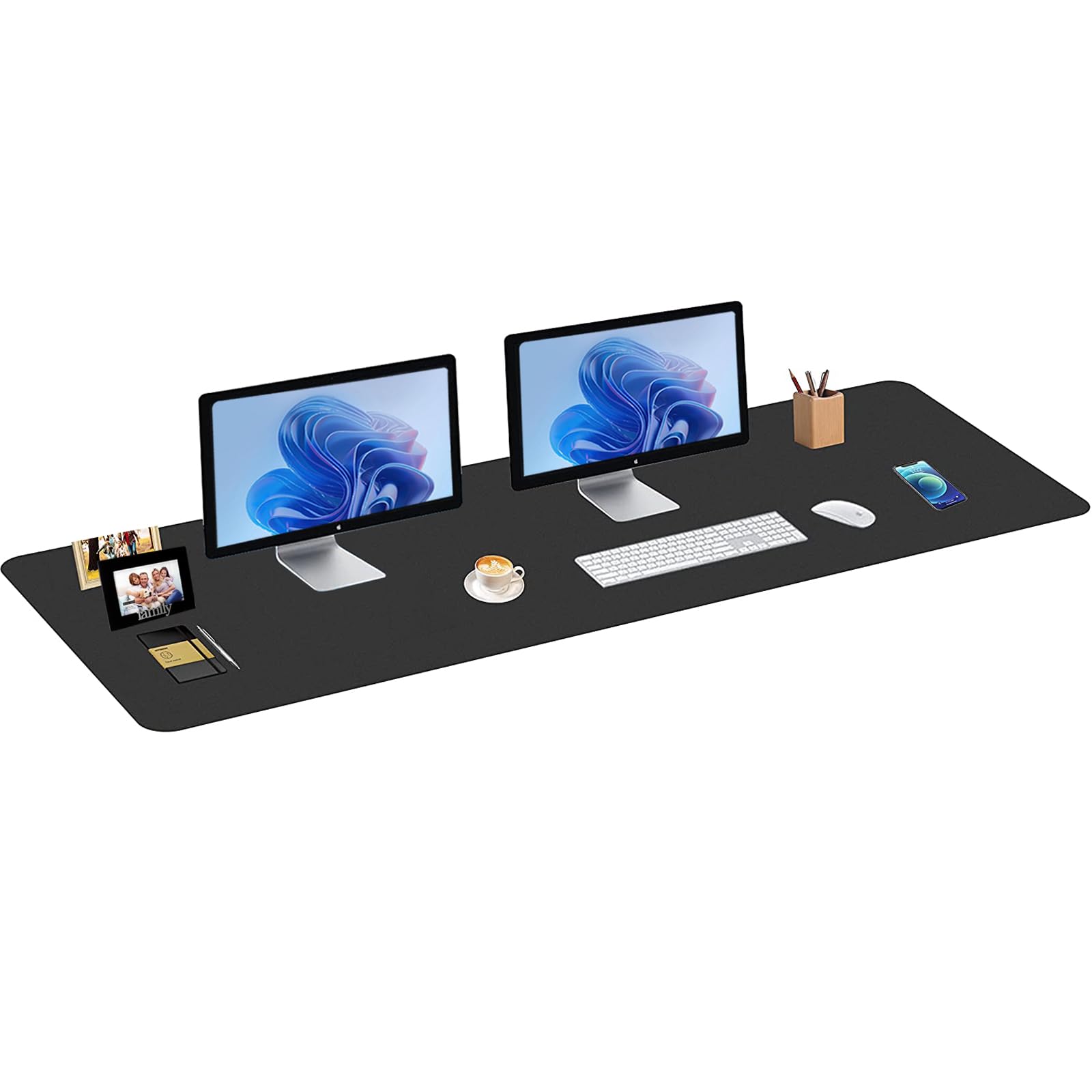 Large Desk Mat and Mouse Pad - 55x17 inch - Waterproof, pu Leather Desk Pad for Desktop - Keyboard and Mouse Pad - Desk Pad Protector for Office and Home (Black)