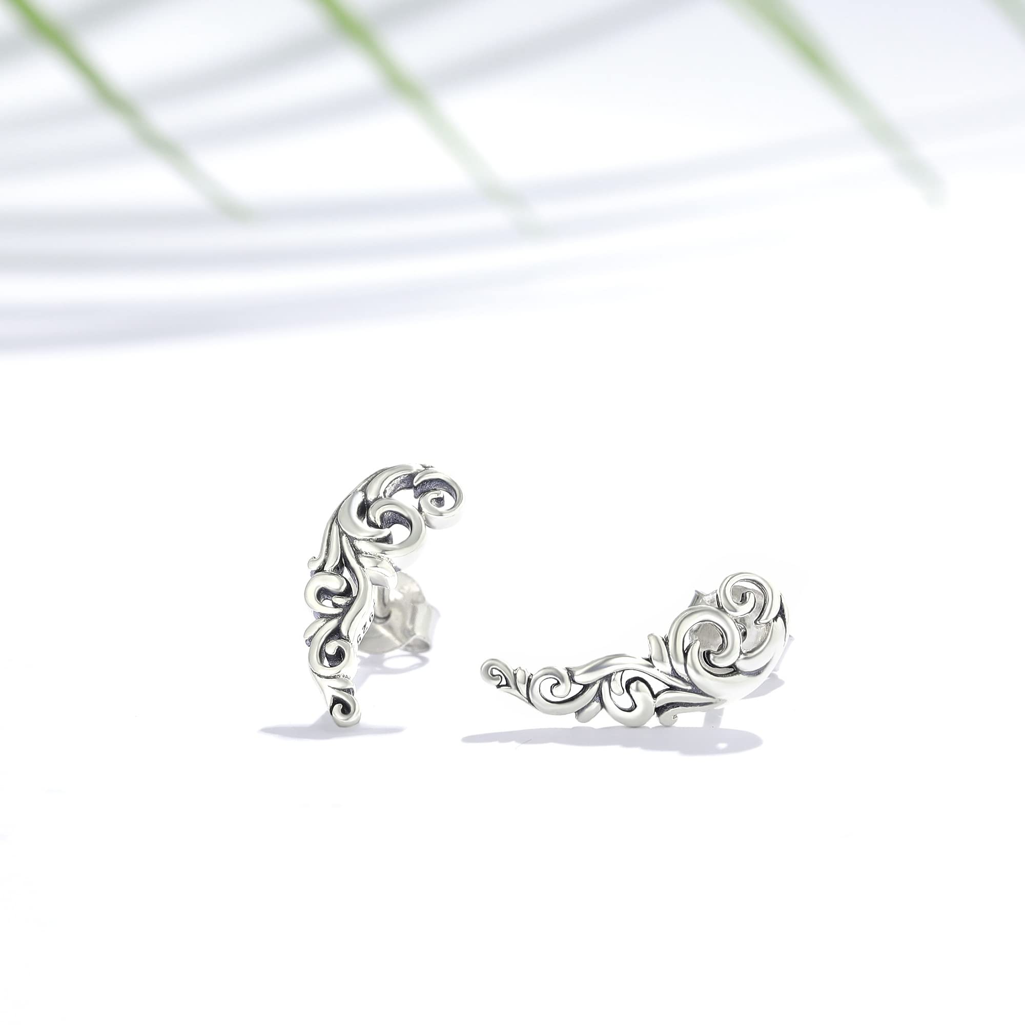 Leaf Ear Climbers Earrings for Women Sterling Silver Vintage Leaf Stud Crawler Earrings Jewelry Gifts