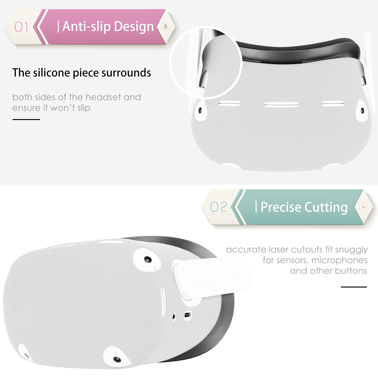 imeux Protective Shell Cover for Quest 2 Oculus Accessories VR Silicone Skin Front Face Protector Hood Kit Anti Dust Anti Scratch Preventing Collisions (Greyish White)
