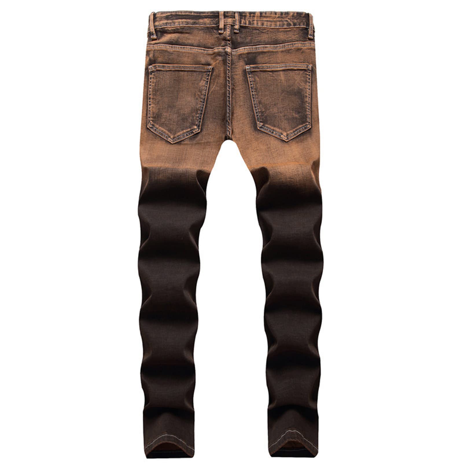 Men's Retro Tied Dyed Jeans Ripped Stretch Printed Slim Fit Denim Pants Vintage Straight Washed Distressed Jean (Orange,34)