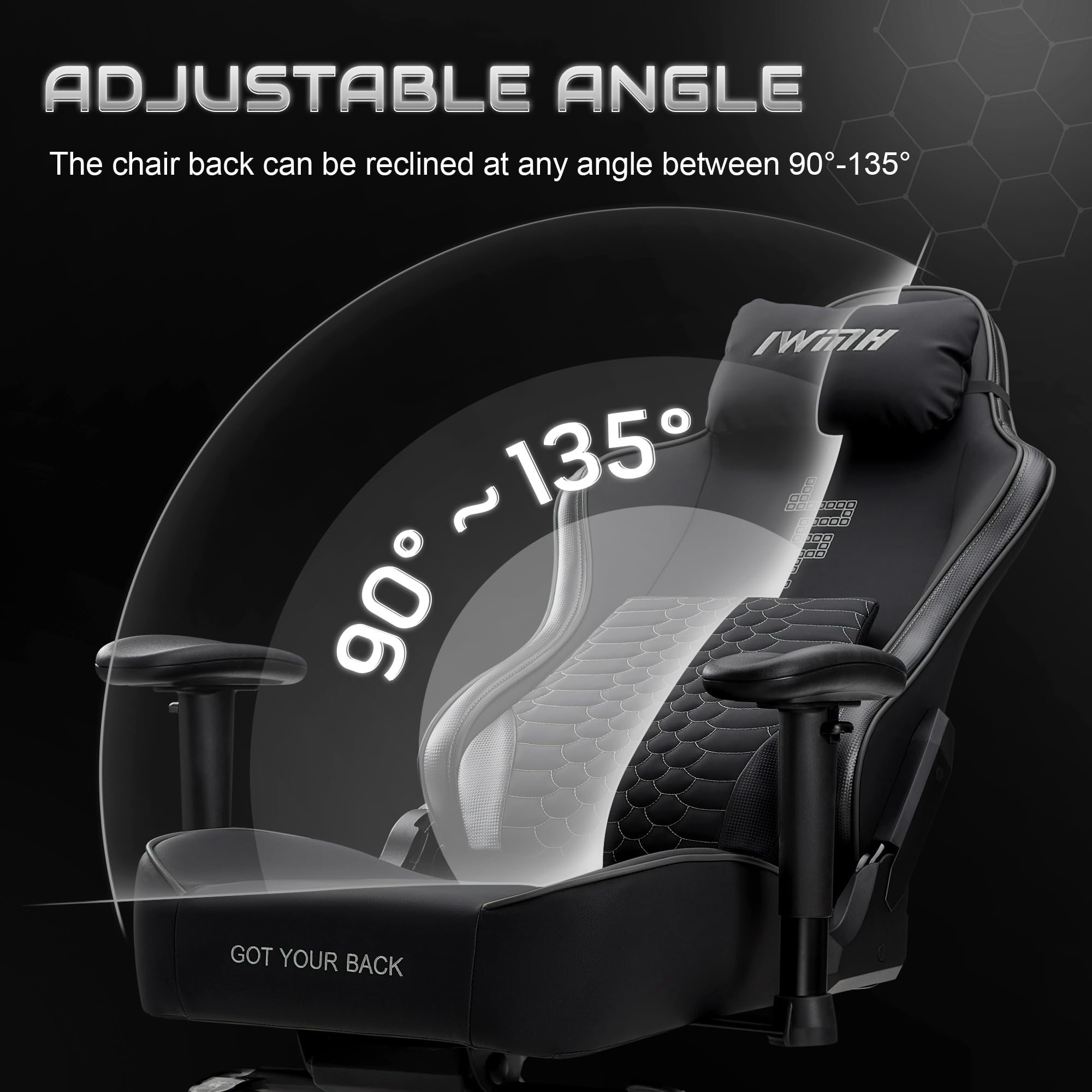 IWMH Gaming Chair Office Chair with Ergonomic Lumbar Support, High Back Executive Computer Chair, Swivel Rolling Desk Chair for Adults Teens with Headrest, 450LBS, Black