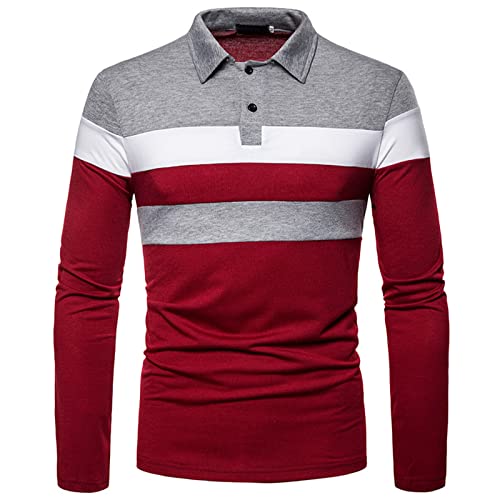 Men's Long Sleeve Polo Shirts Slim Fit Colorblock Shirts Button Down Tops
