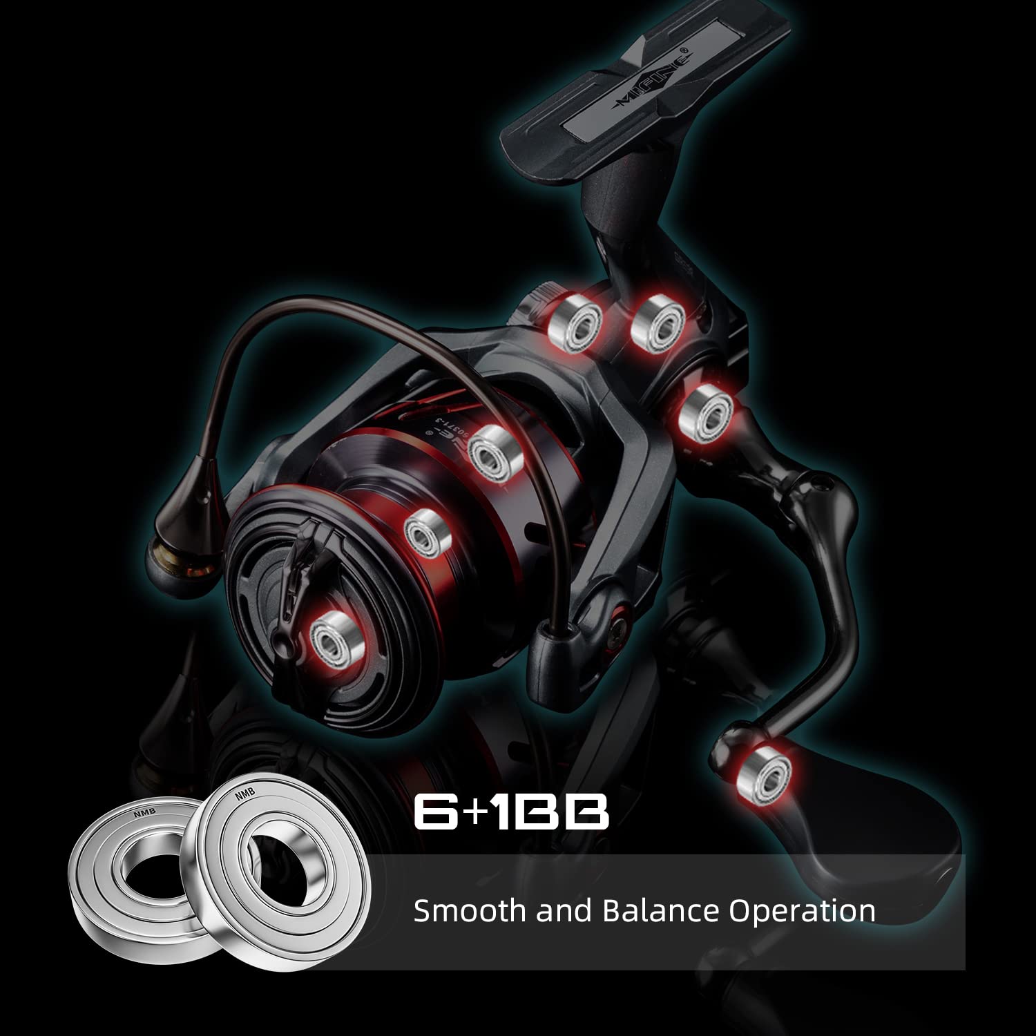Mifine Greek Spinning Fishing Reels Saltwater Freshwater Ultralight Ultra Smooth Powerful Reel with Aluminum Extra Spool(Black Red,Size 2000)